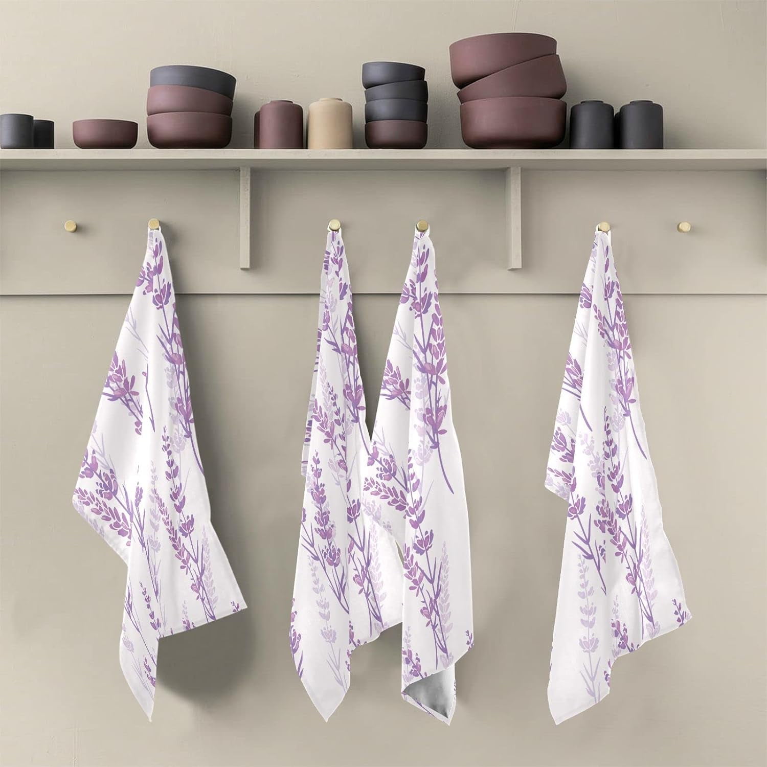 SKYSONIC 1 Pack Beautiful Violet Lavender Kitchen Towels Soft Absorbent ...