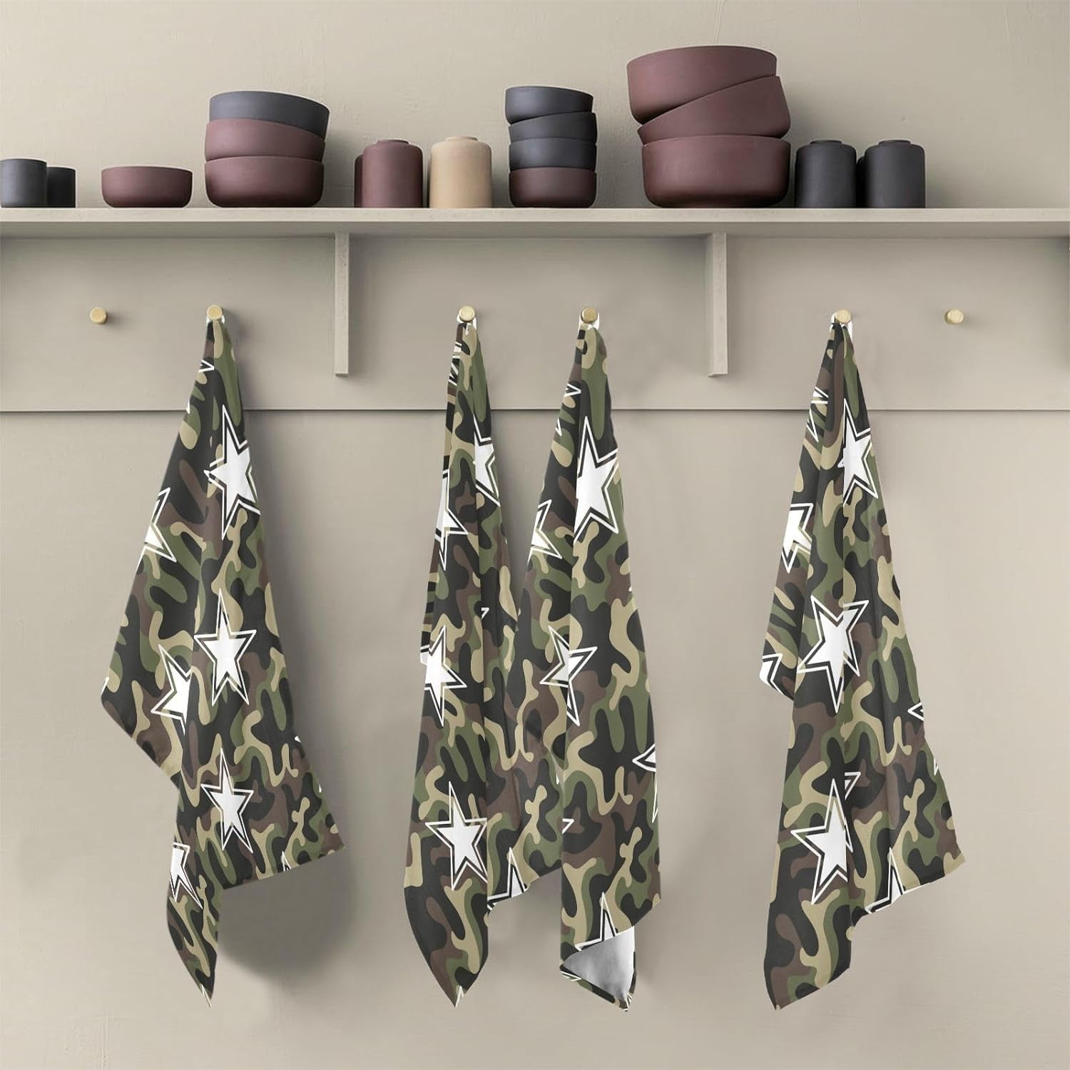 SKYSONIC 1 Pack Camouflage Flowing White Stars Kitchen Towels Soft ...