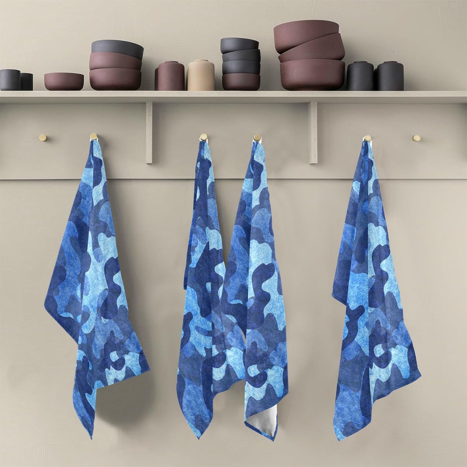 SKYSONIC 1 Pack Watercolor Camouflage Navy Kitchen Towels Soft ...