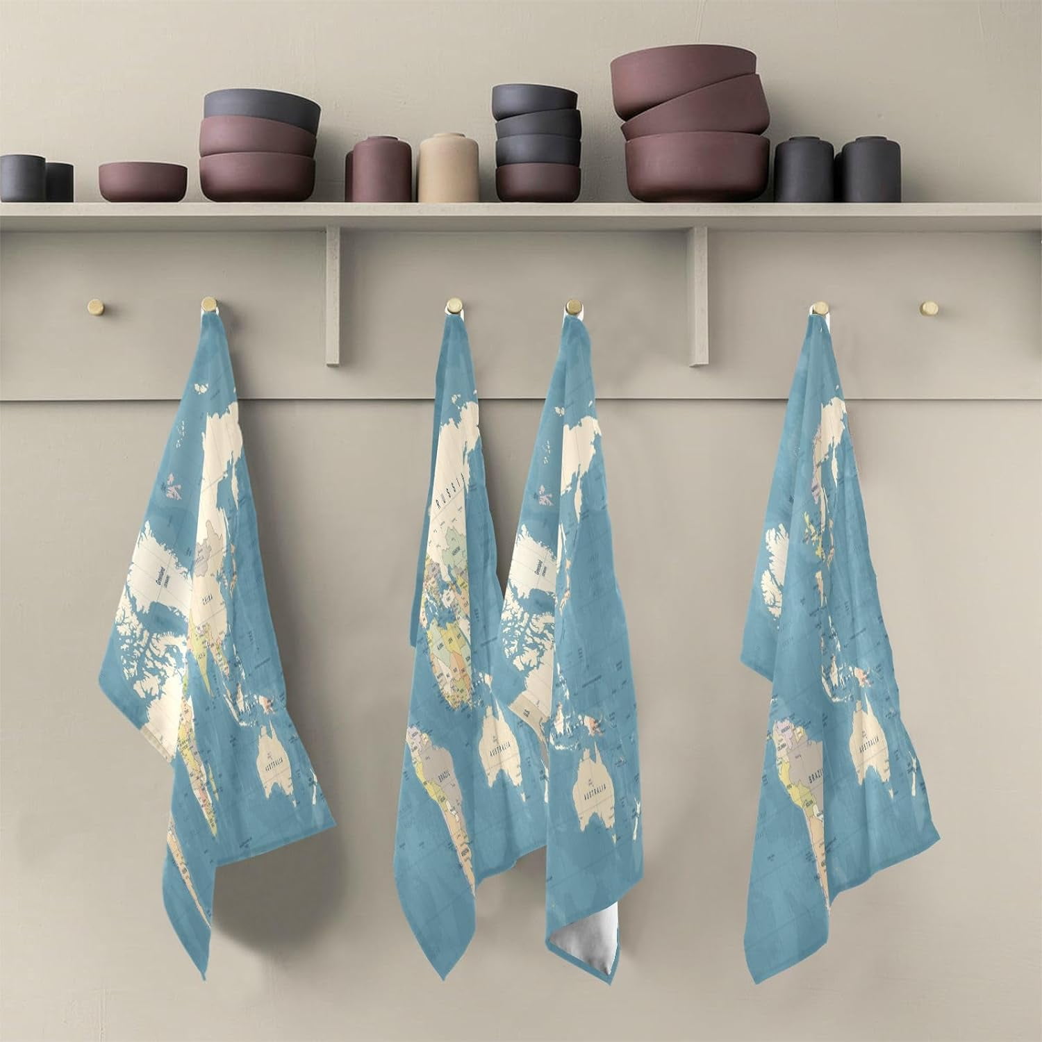 SKYSONIC 1 Pack World Map Kitchen Towels Soft Absorbent Dish Towels ...