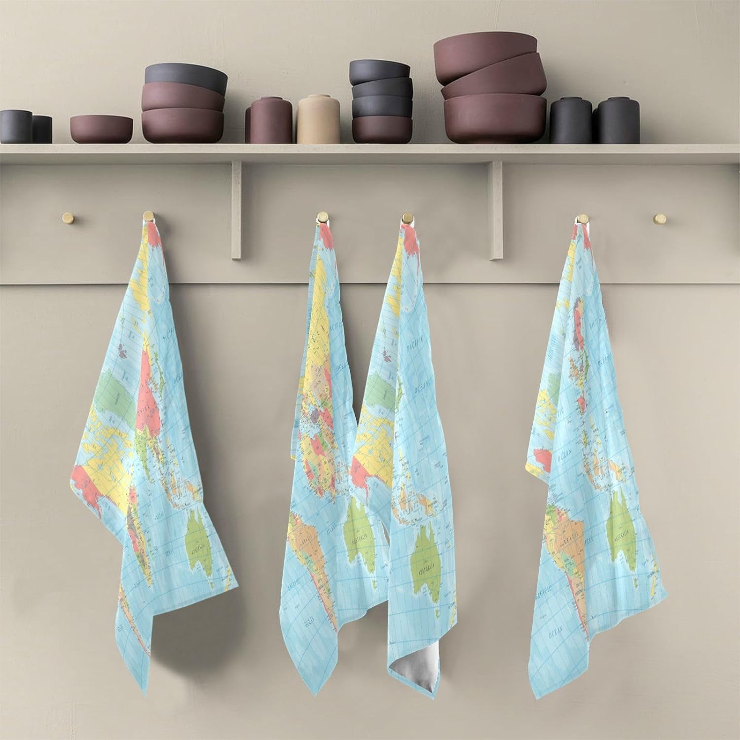 SKYSONIC 1 Pack World Map Kitchen Towels Soft Absorbent Dish Towels ...