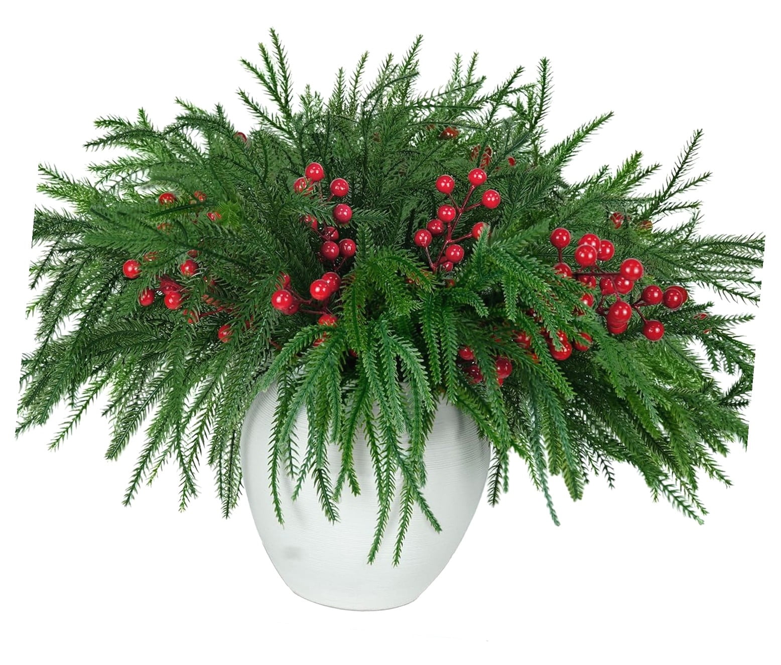 SKYSONIC 10 Pcs Christmas Norfolk Pine with Red Berries, Touch Faux ...