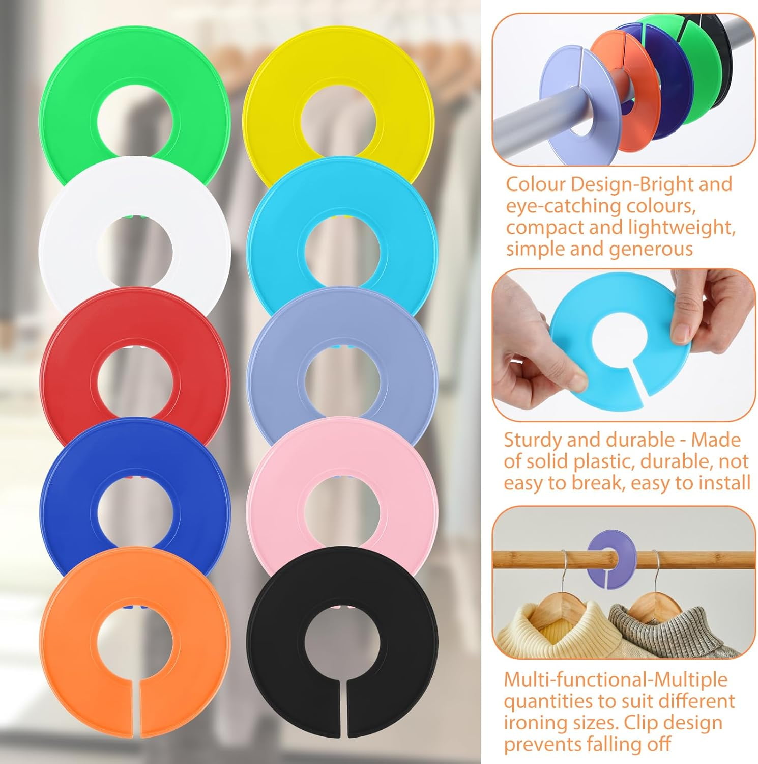 SKYSONIC 10-Piece Closet Dividers, Round Color-Coded Labels for Hanging ...