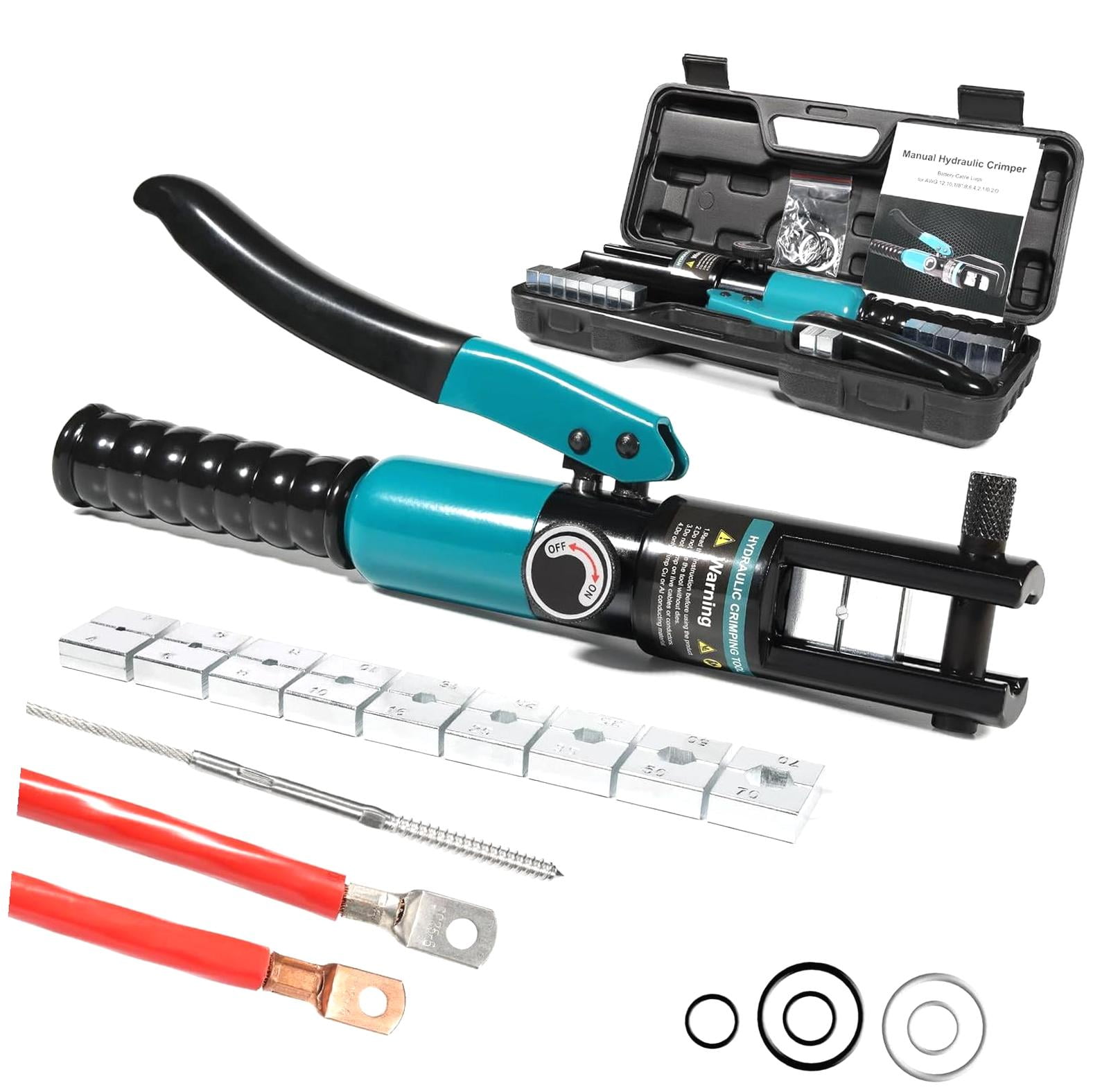 SKYSONIC 10-Ton Hydraulic Crimping Tool with 9 - Battery Cable Crimper ...