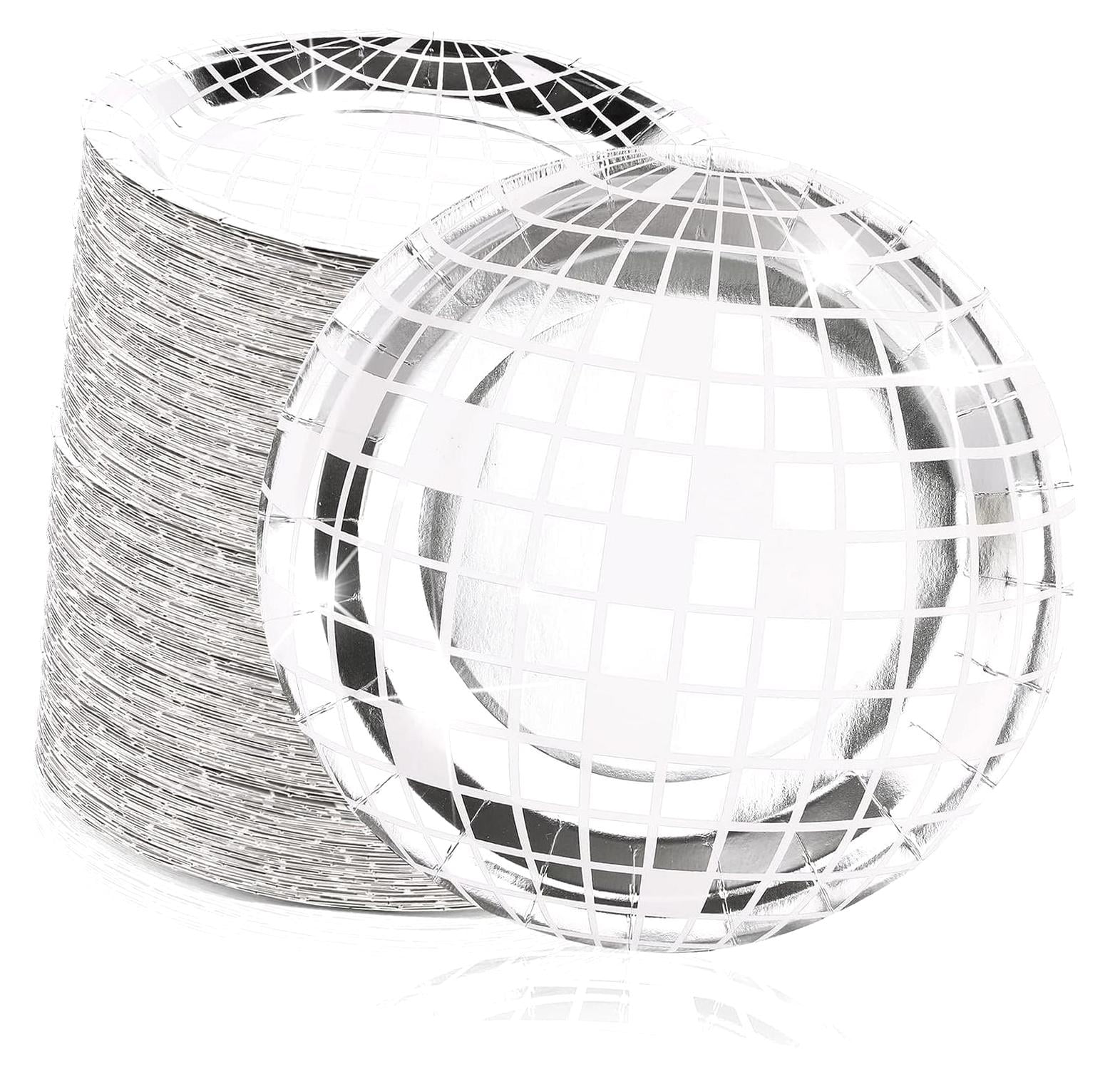 SKYSONIC 100 Pcs Disco Plates, 9'' Silver Paper Plates for 70s Party ...