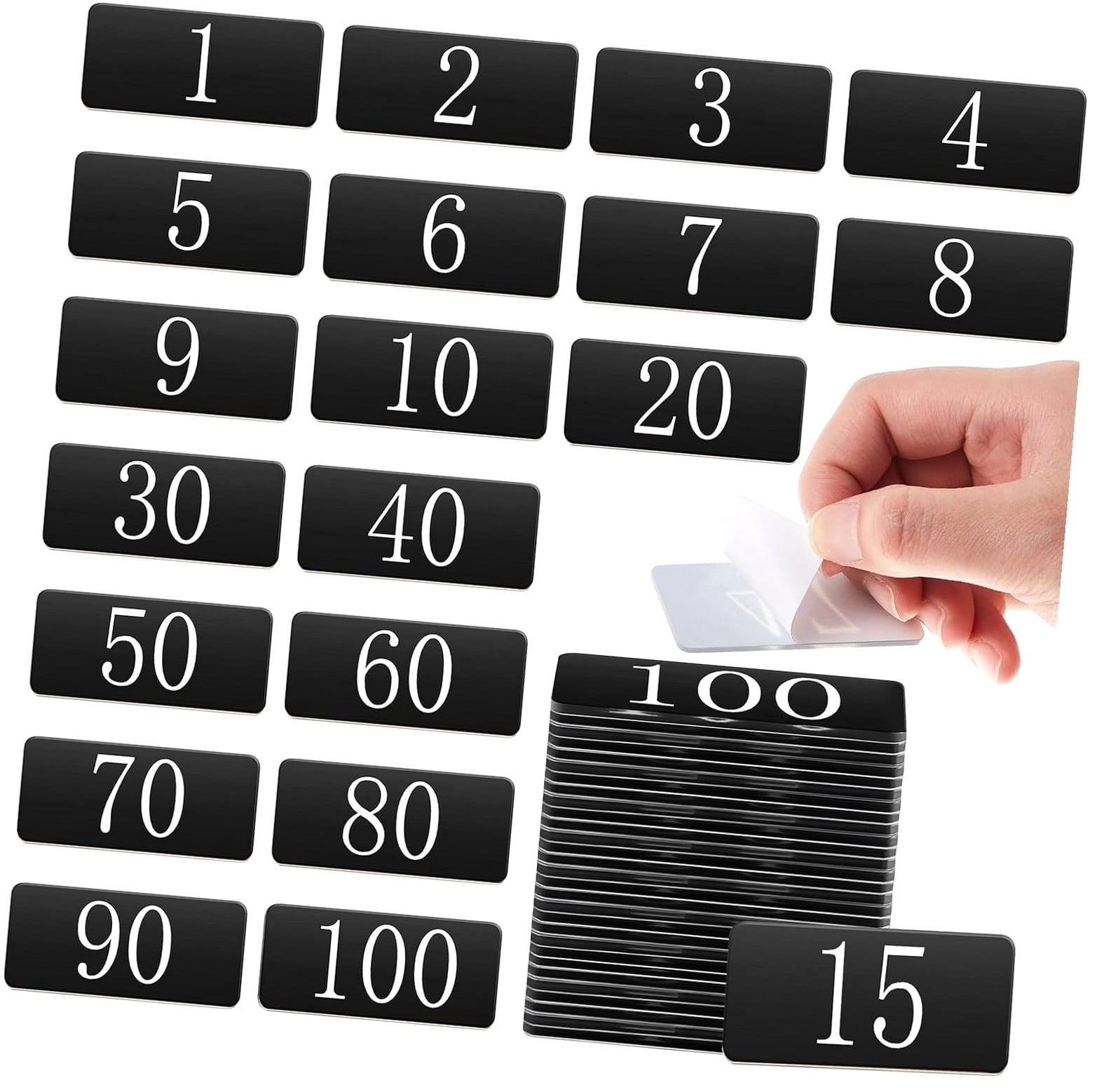 SKYSONIC 100 Pieces Acrylic Rectangle Locker Numbered Tag Stickers 2.4 ...