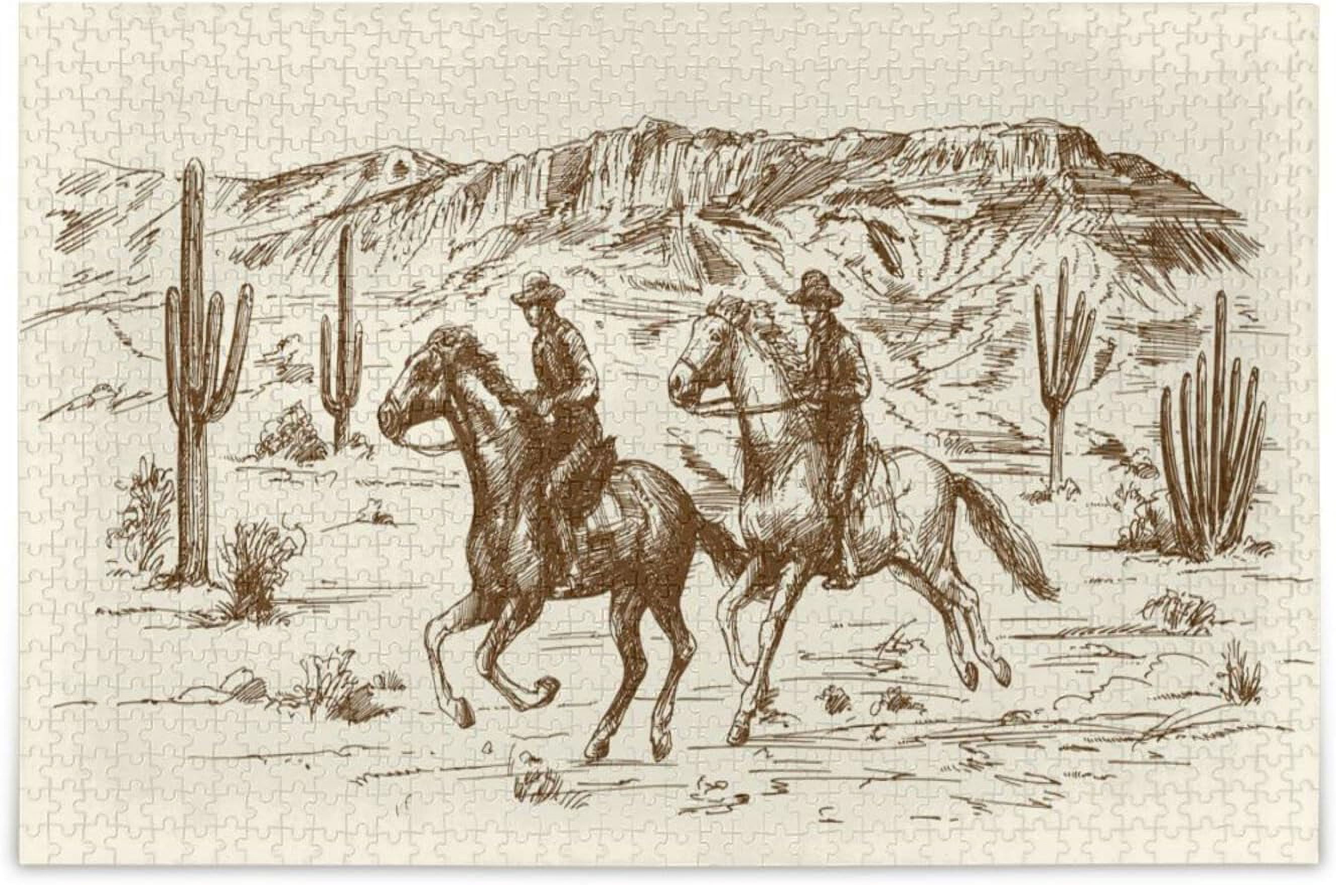 SKYSONIC 1000 Pieces Jigsaw Puzzles Western Desert Cowboy Adult ...