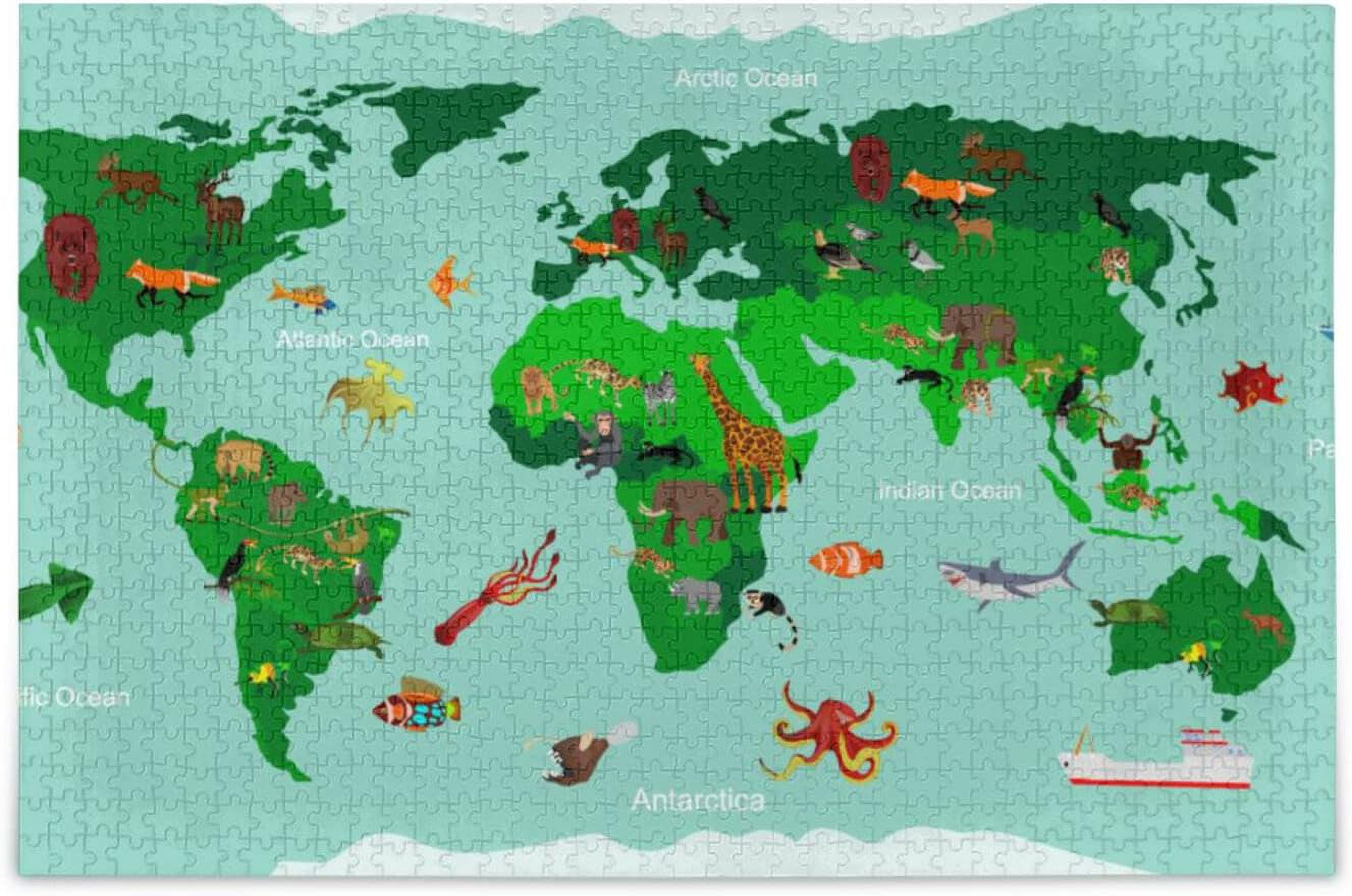 SKYSONIC 1000pcs Animals World Map Wooden Jigsaw Puzzles Intellectual ...