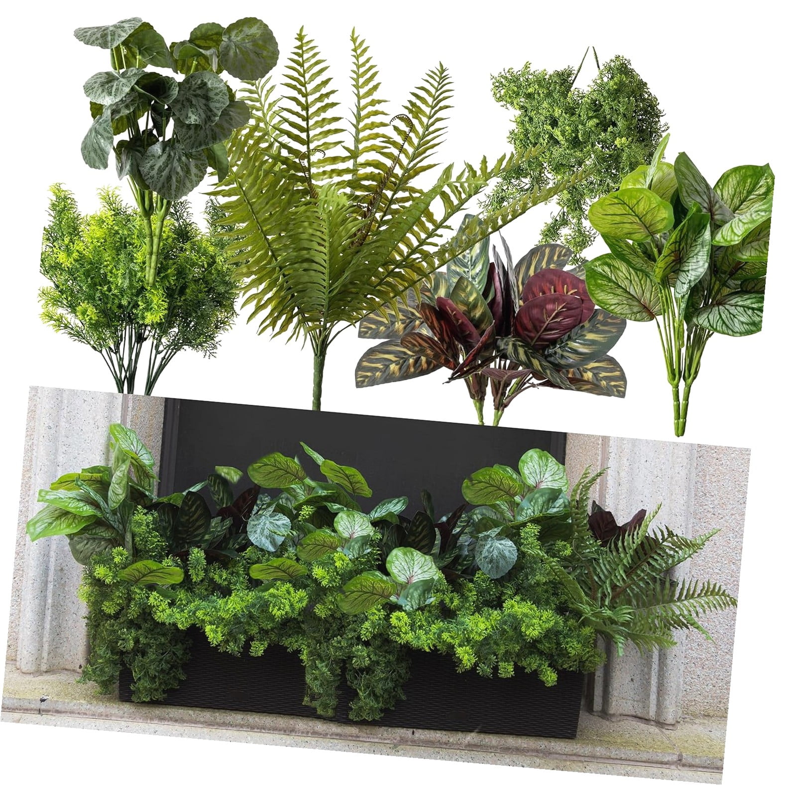 SKYSONIC 12 Bunches Fake , Fake Bushes UV Resistant Greenery Shrubs ...