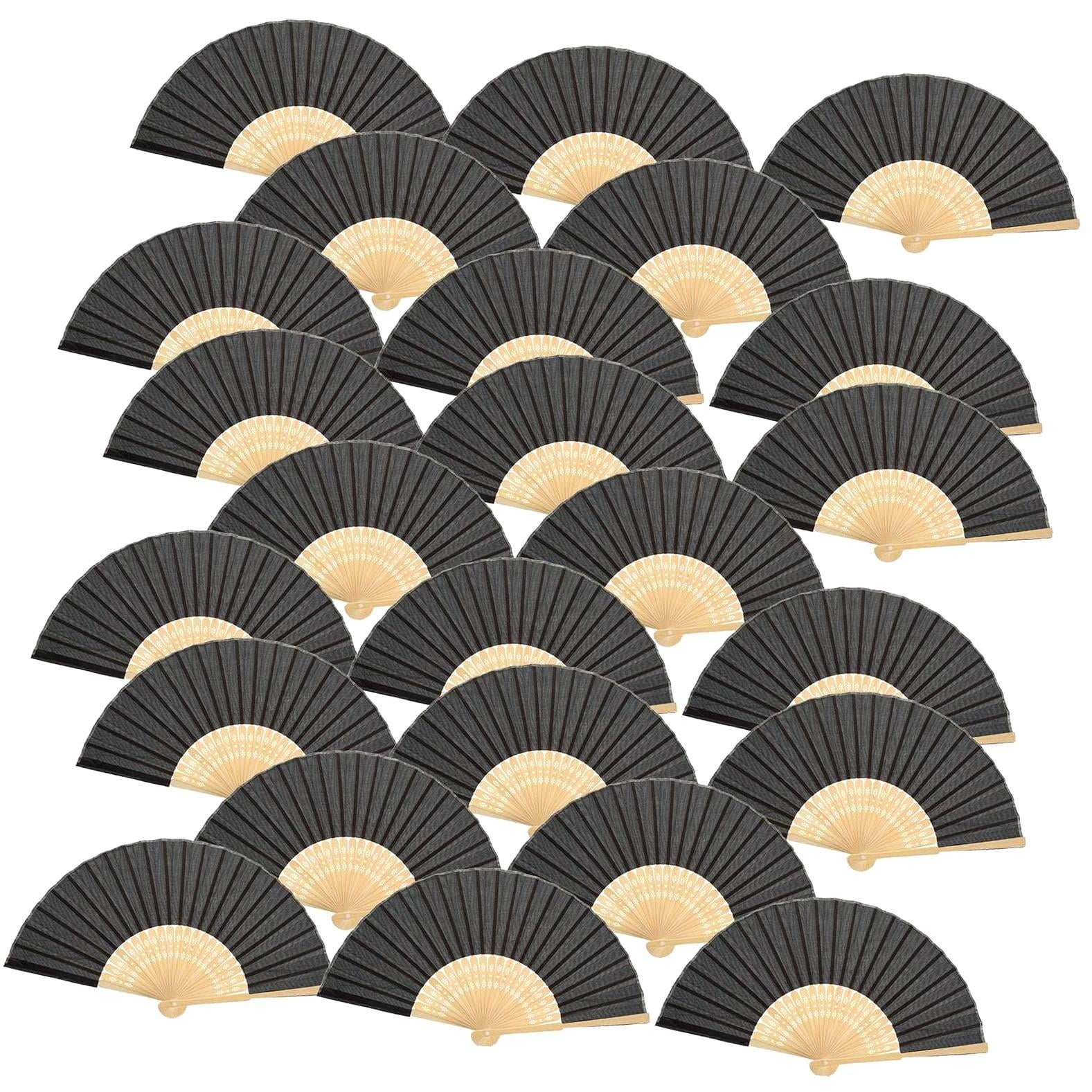 SKYSONIC 12 Pack Hand Held Silk Folding Fans for Church Weddings, DIY ...