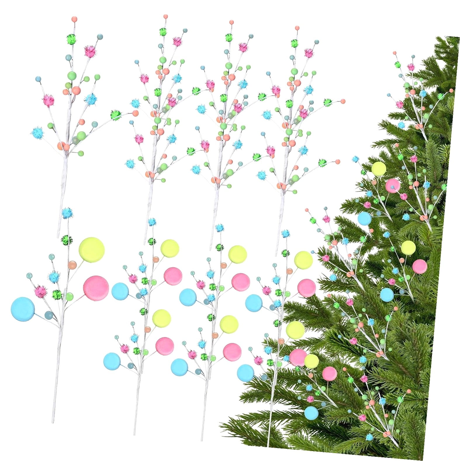 SKYSONIC 12 Pcs 16 Inch Pastel Candy Christmas Tree Picks Macaron ...