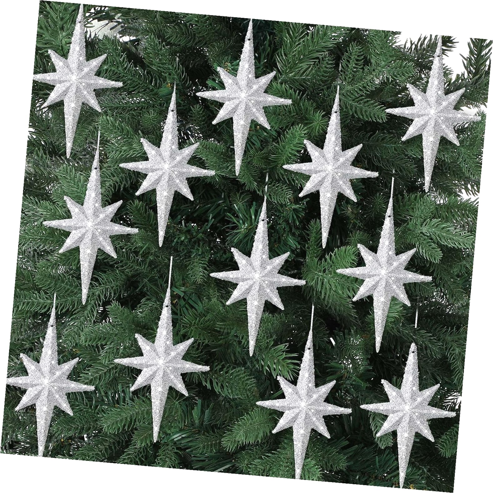 SKYSONIC 12 Pcs Christmas Silver Bethlehem Star Ornament 4.72 2.95 Inch ...