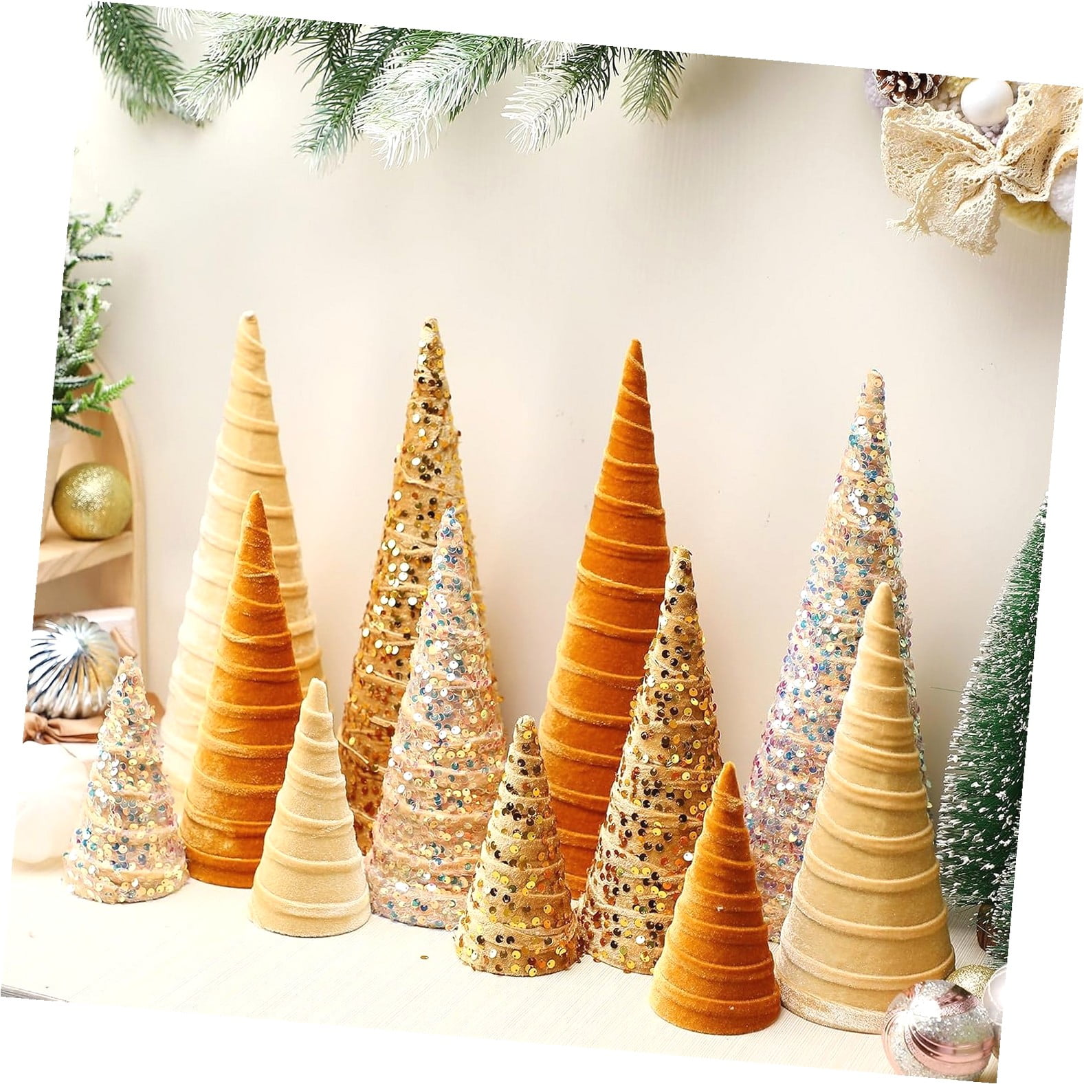SKYSONIC 12 Pcs Christmas Velvet Trees Set Various Size Velvet Cone ...