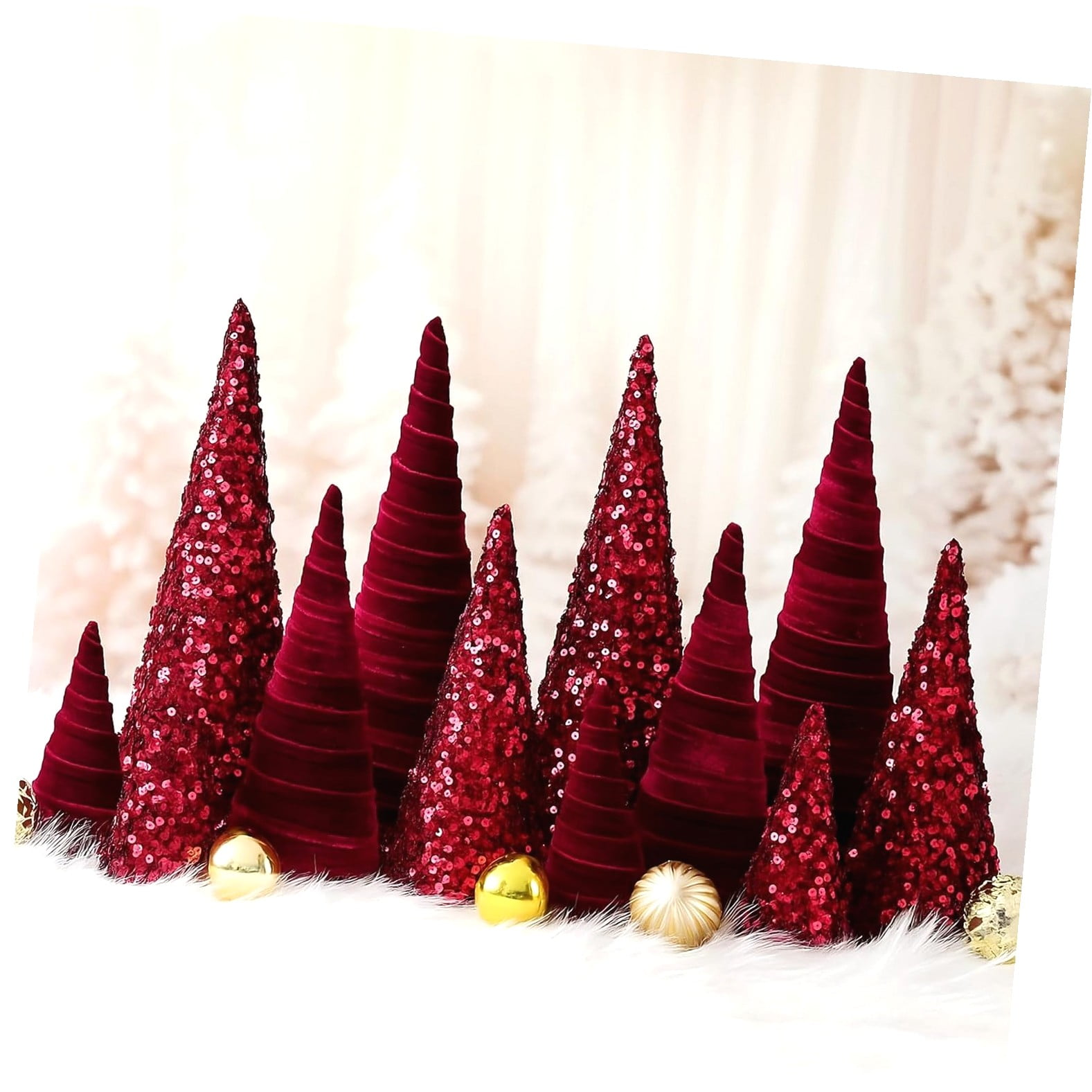 SKYSONIC 12 Pieces Christmas Velvet Trees Various Sizes Velvet Cone ...