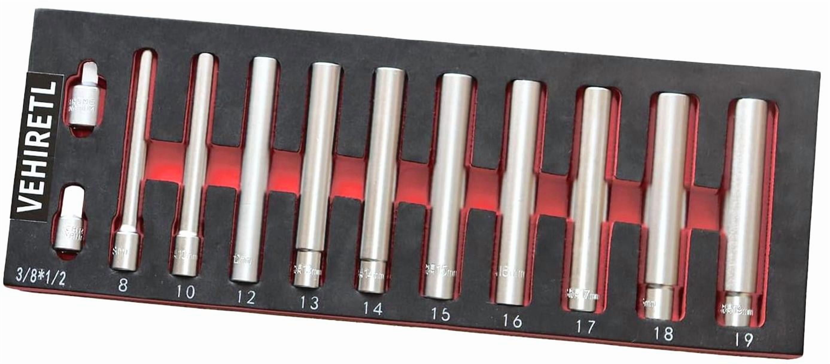 SKYSONIC 12-piece Extra Deep Socket Set Metric 12 Point 3/8" and 1/2 ...