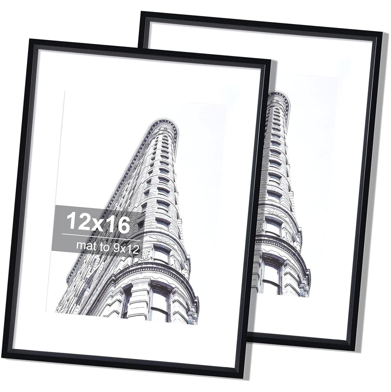 SKYSONIC 12x16 Picture Frame Set of 2, Showcases 9x12 Images with Mat ...