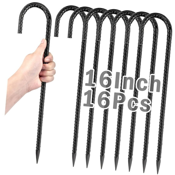 SKYSONIC 16 Inch Ground Stakes, 8 Pack Metal Fence Stakes for Soil for ...