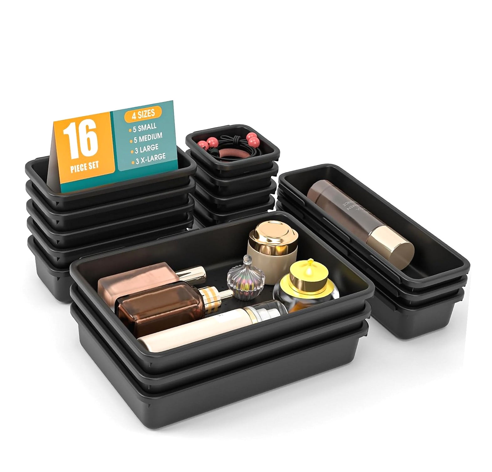 SKYSONIC 16 Pieces Drawer Organizer Set, 4 Size Drawer Divider ...