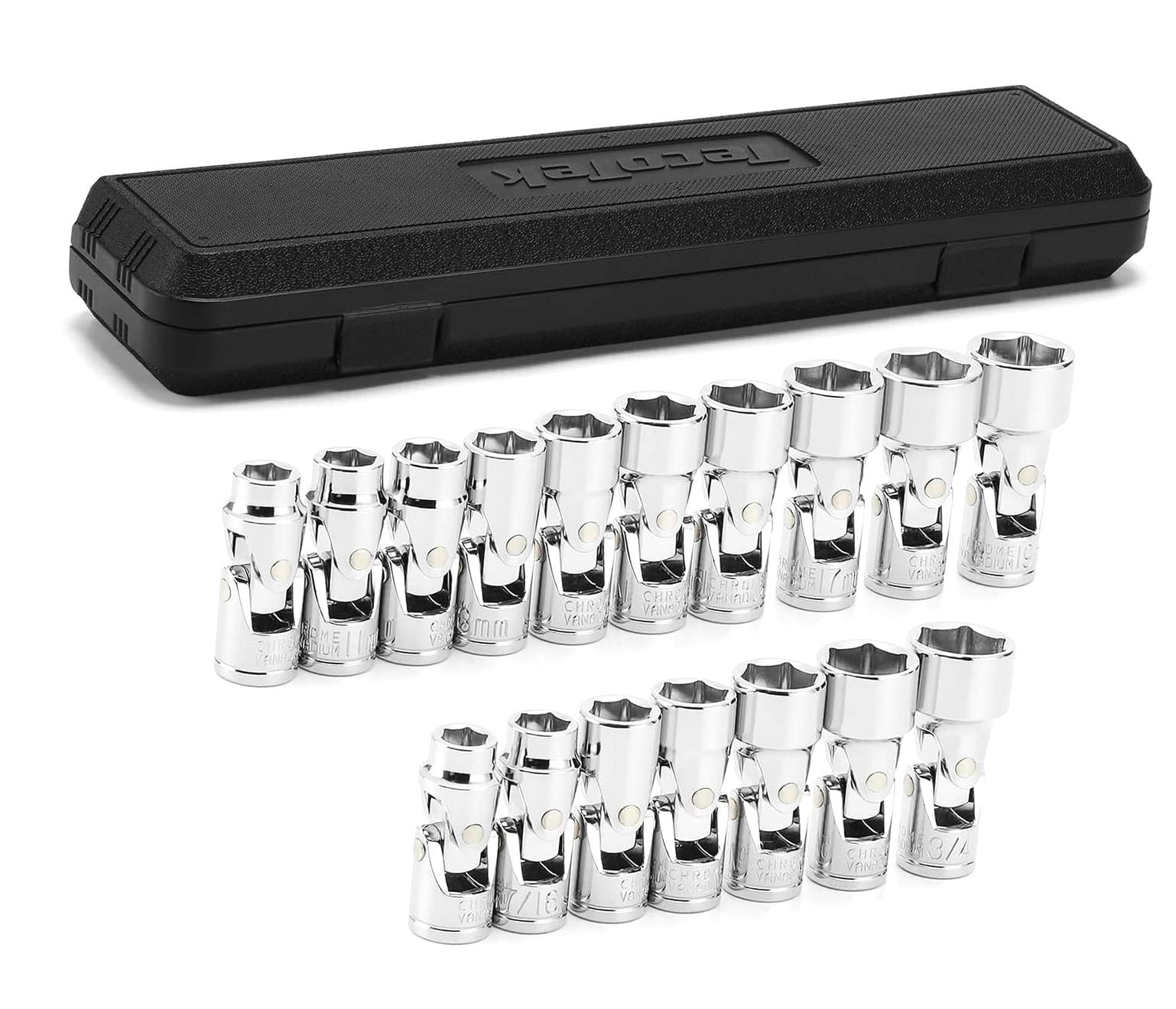 SKYSONIC 17-Piece 3/8-Inch Drive Joint Socket Set, Swivel Socket Set, 6 ...