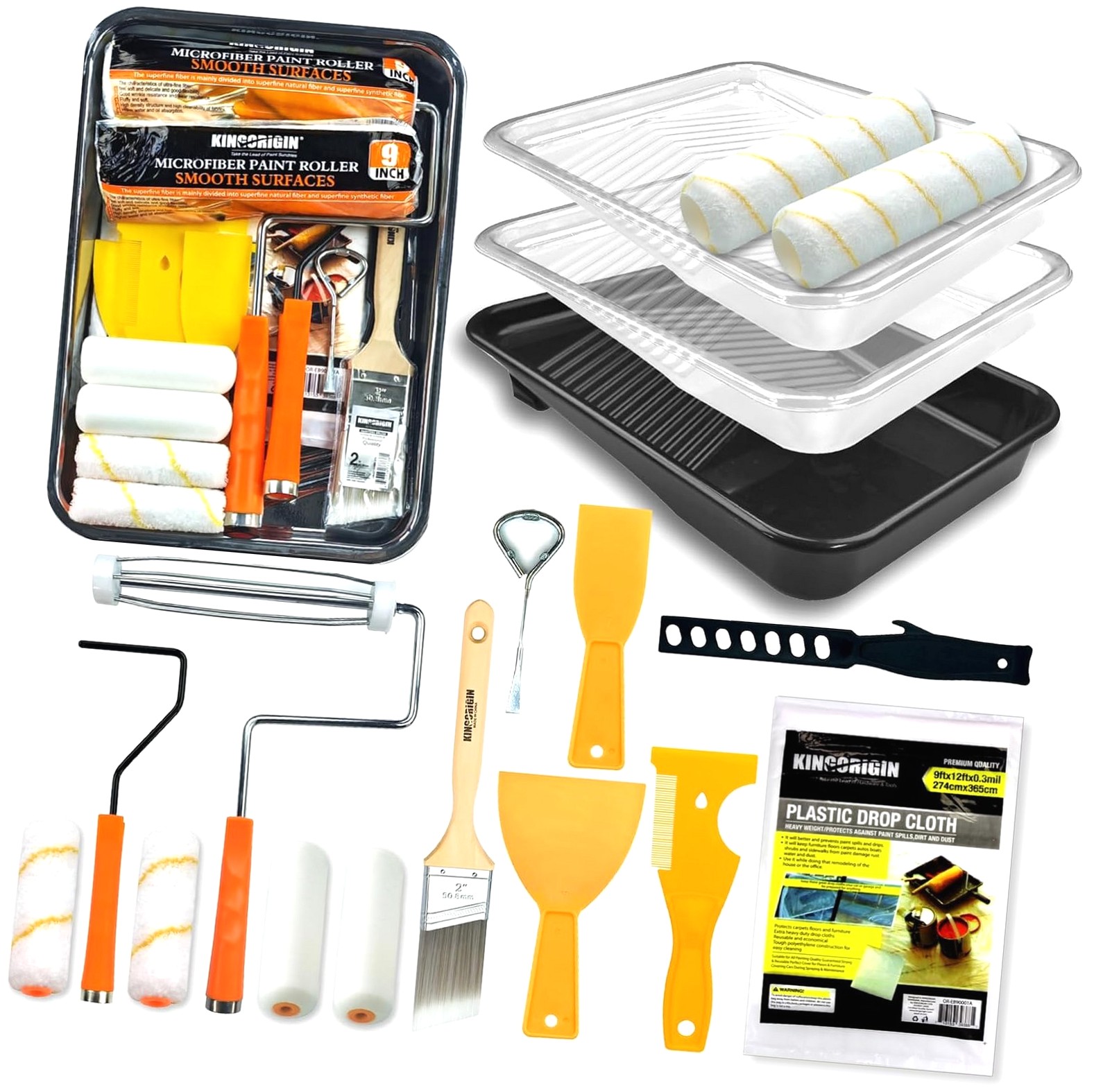 SKYSONIC 18 Piece Basic Paint Roller Kit 9" 4" Paint Rollers, Paint ...