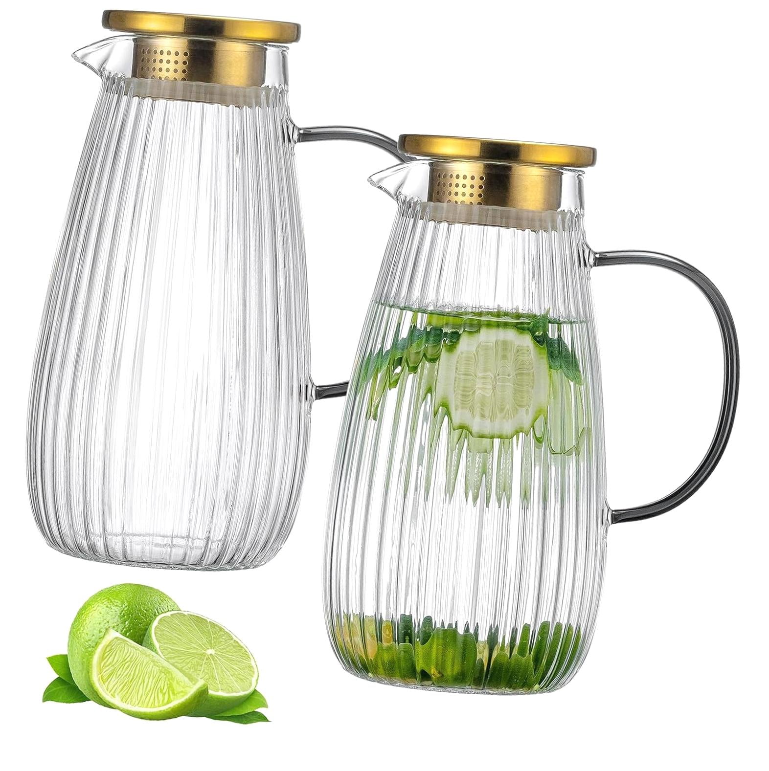 SKYSONIC 2 PACK Glass Pitcher with Lid and Spout, 68 oz/2 Liter ...