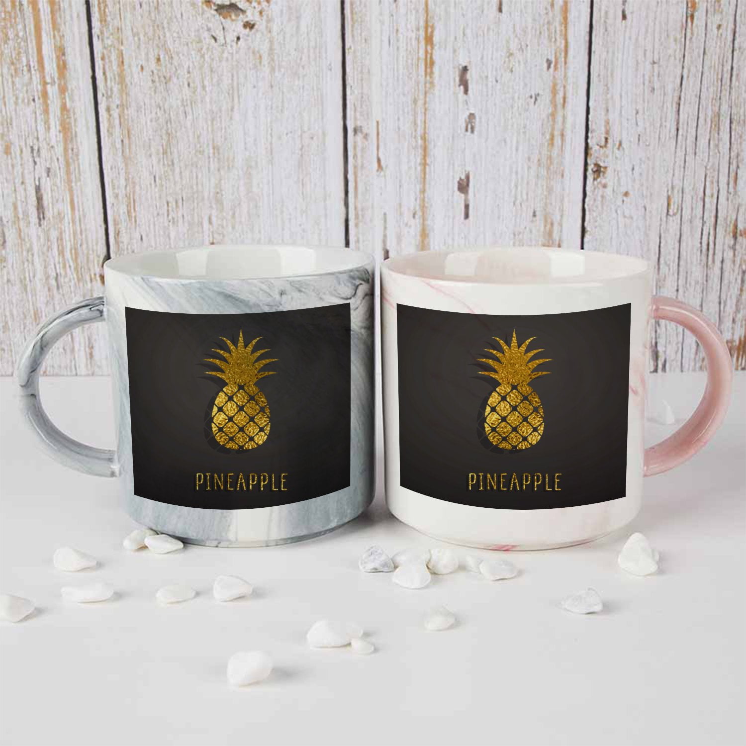 SKYSONIC 2 PC 400ml Ceramic Coffee Mugs, Gold Pineapple, Blue Coffee ...