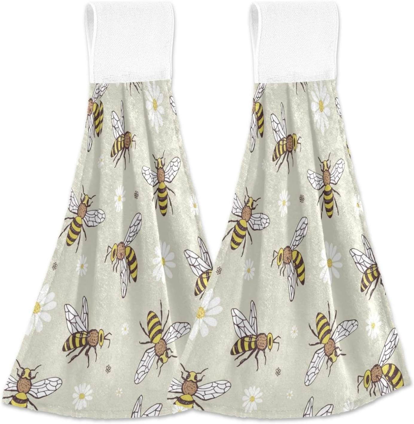 SKYSONIC 2 PCS 12"x17" Hand Towels for Kitchen Cartoon Doodle Honey Bee ...