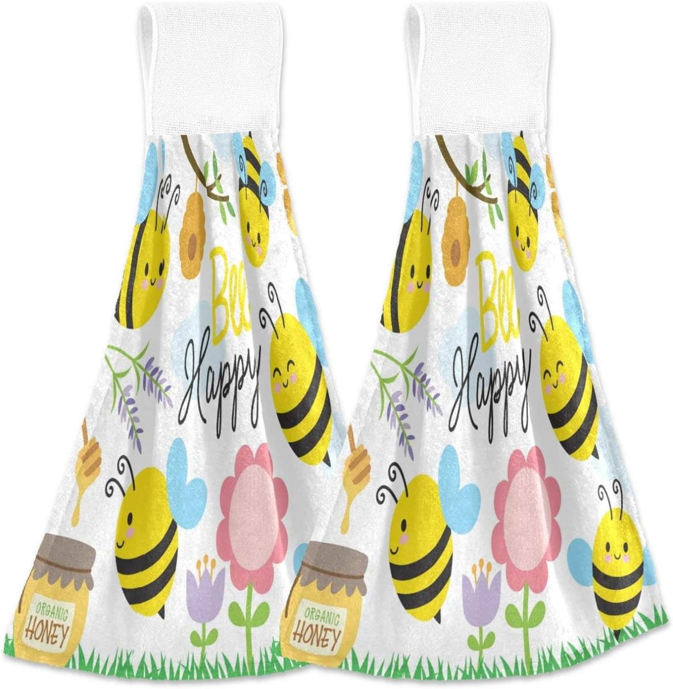 SKYSONIC 2 PCS 12"x17" Hand Towels for Kitchen Cute Bees and Honey ...