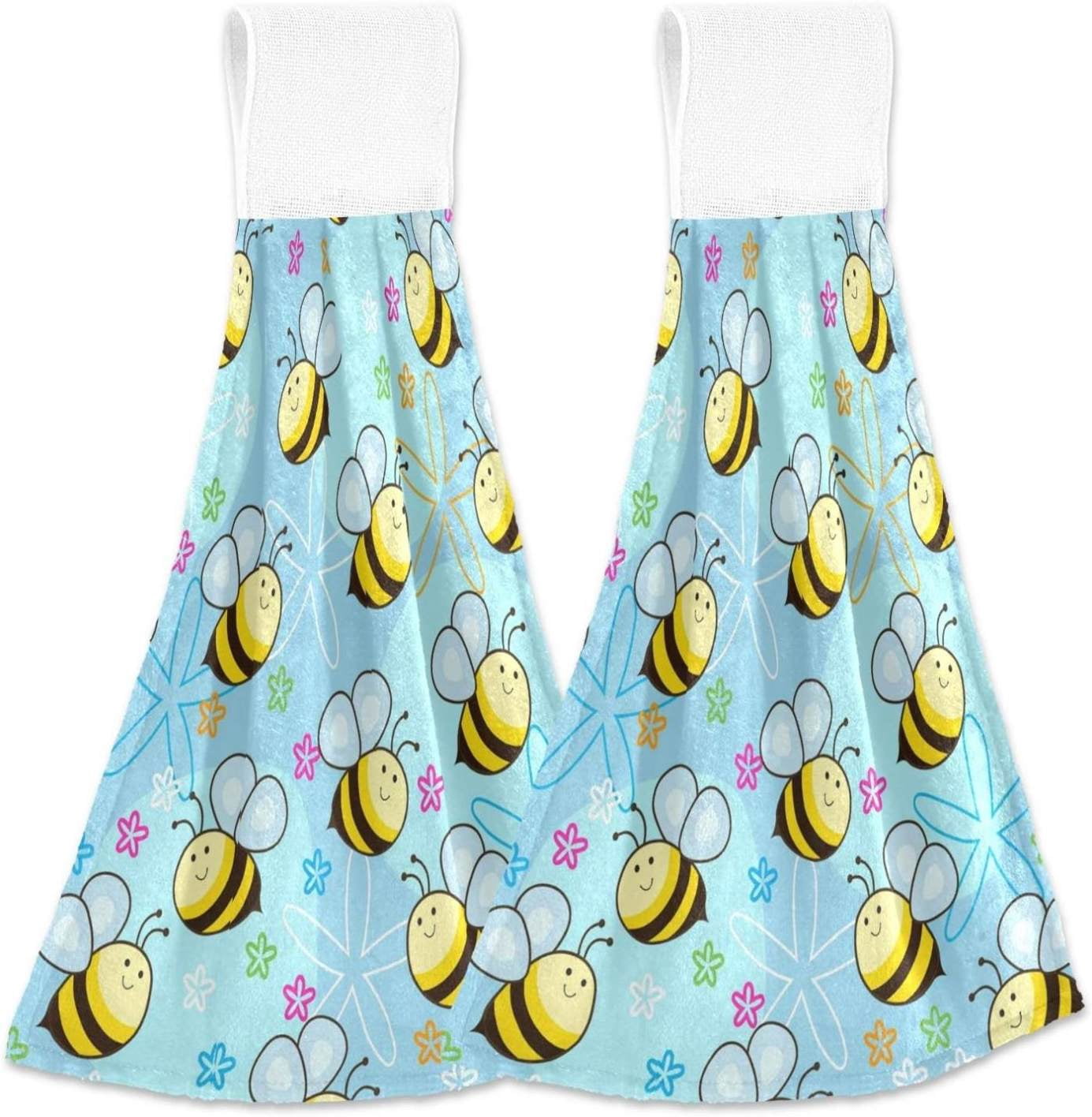 SKYSONIC 2 PCS 12"x17" Hand Towels for Kitchen Cute Honey Bees Bathroom ...
