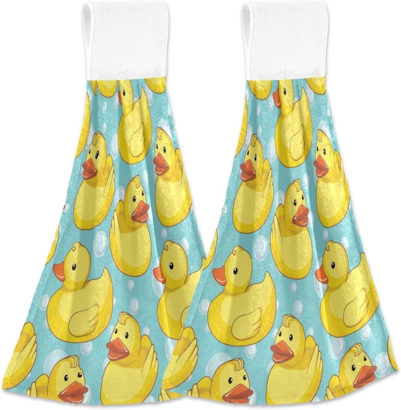 SKYSONIC 2 PCS 12"x17" Hand Towels for Kitchen Cute Yellow Rubber Ducks ...