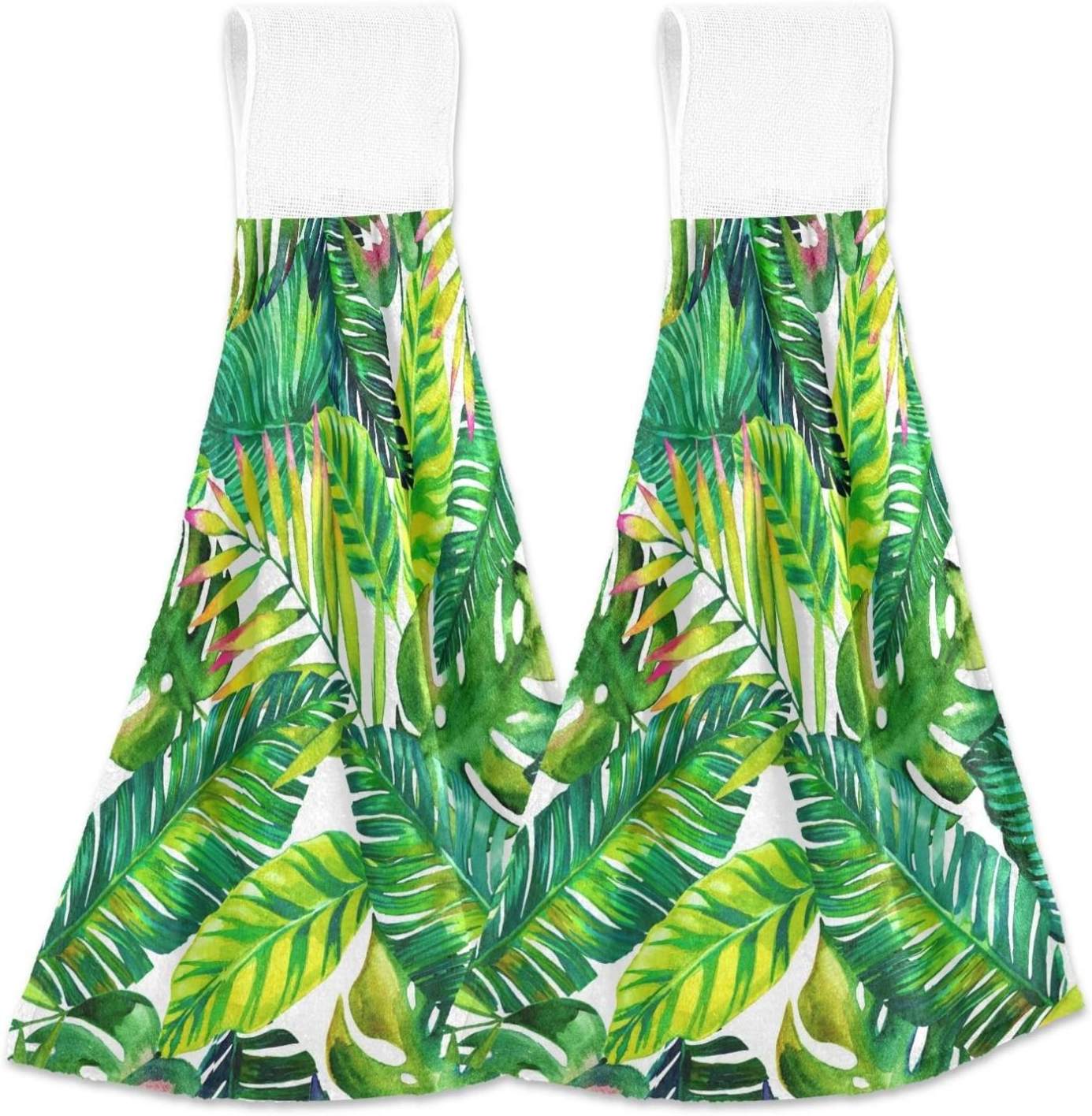 SKYSONIC 2 PCS 12"x17" Hand Towels for Kitchen Green Tropical Plant ...