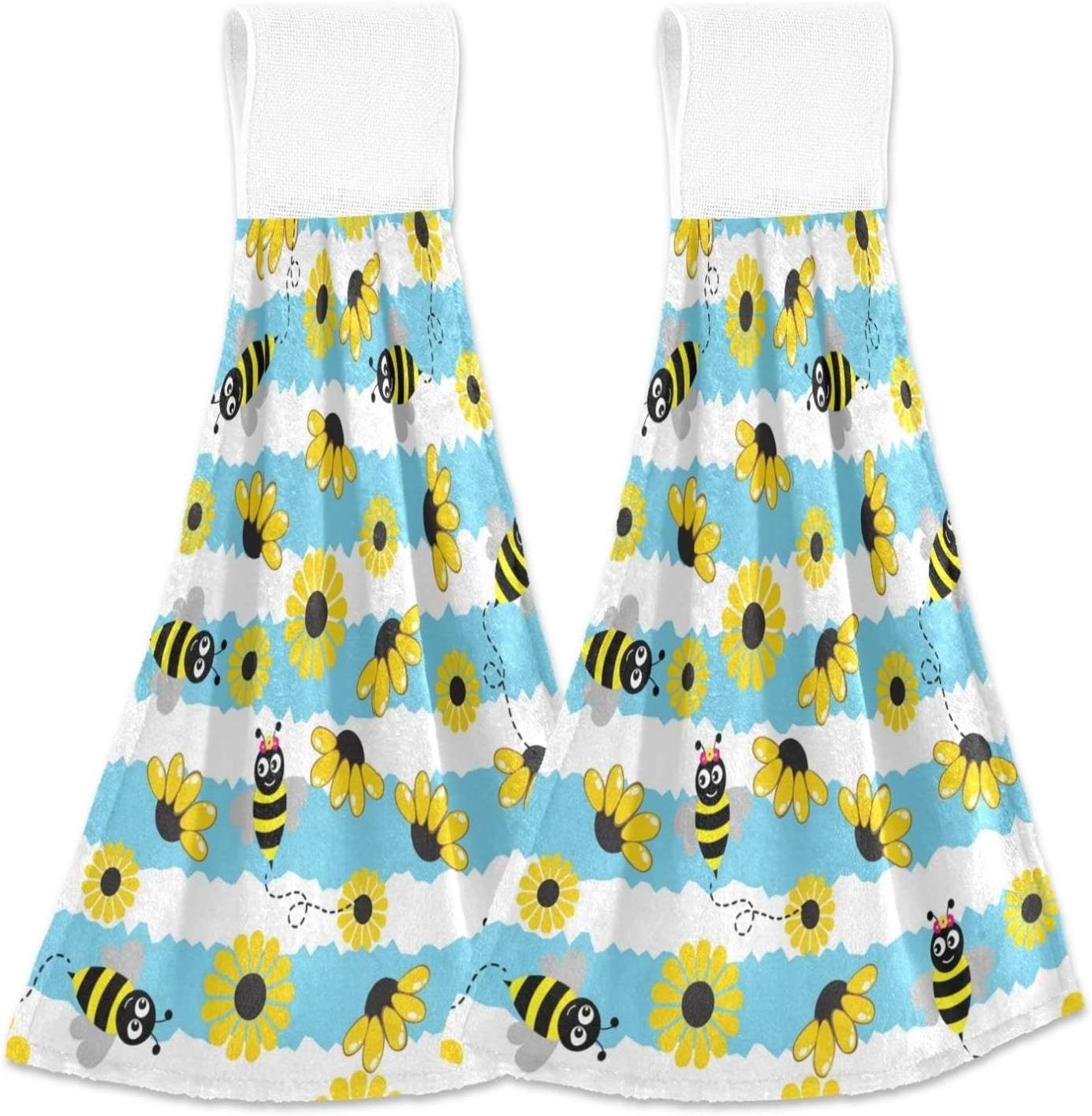 SKYSONIC 2 PCS 12"x17" Hand Towels for Kitchen Honey Bee Flowers and ...