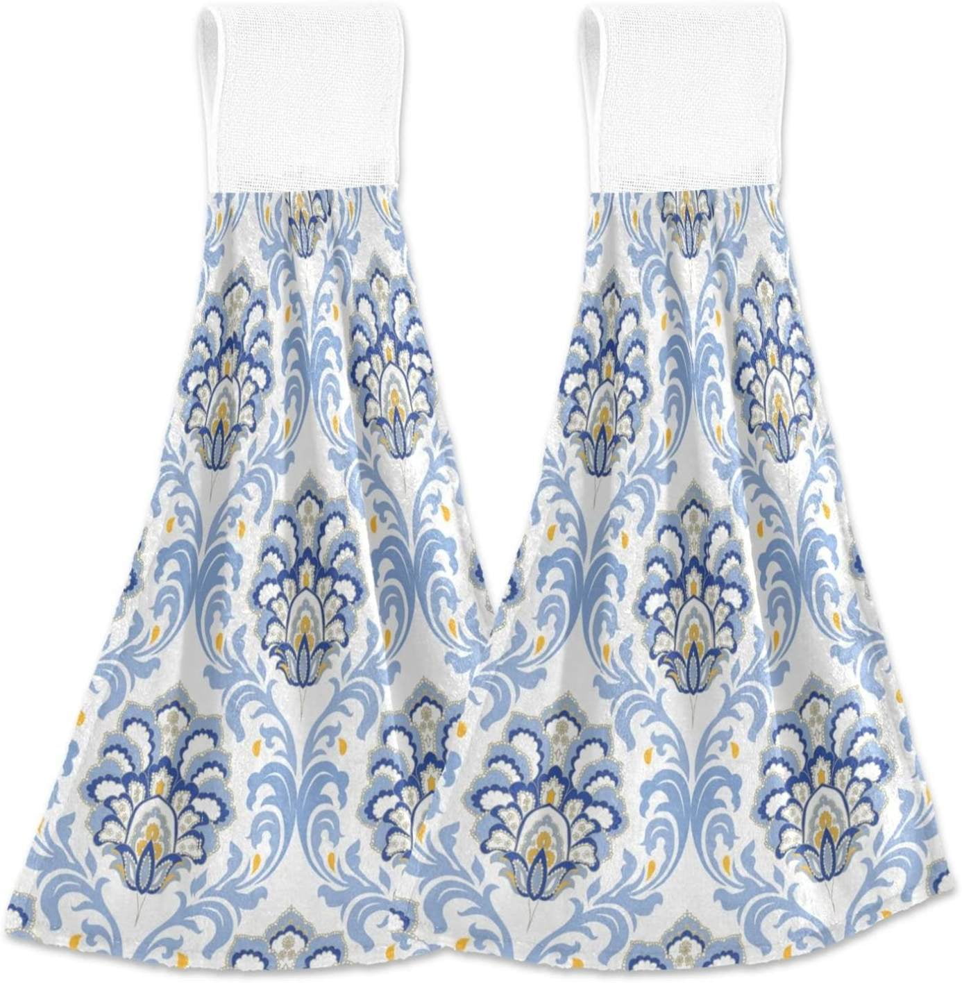 SKYSONIC 2 PCS Blue Damask Pattern Floral Turkish Style Hanging Kitchen ...