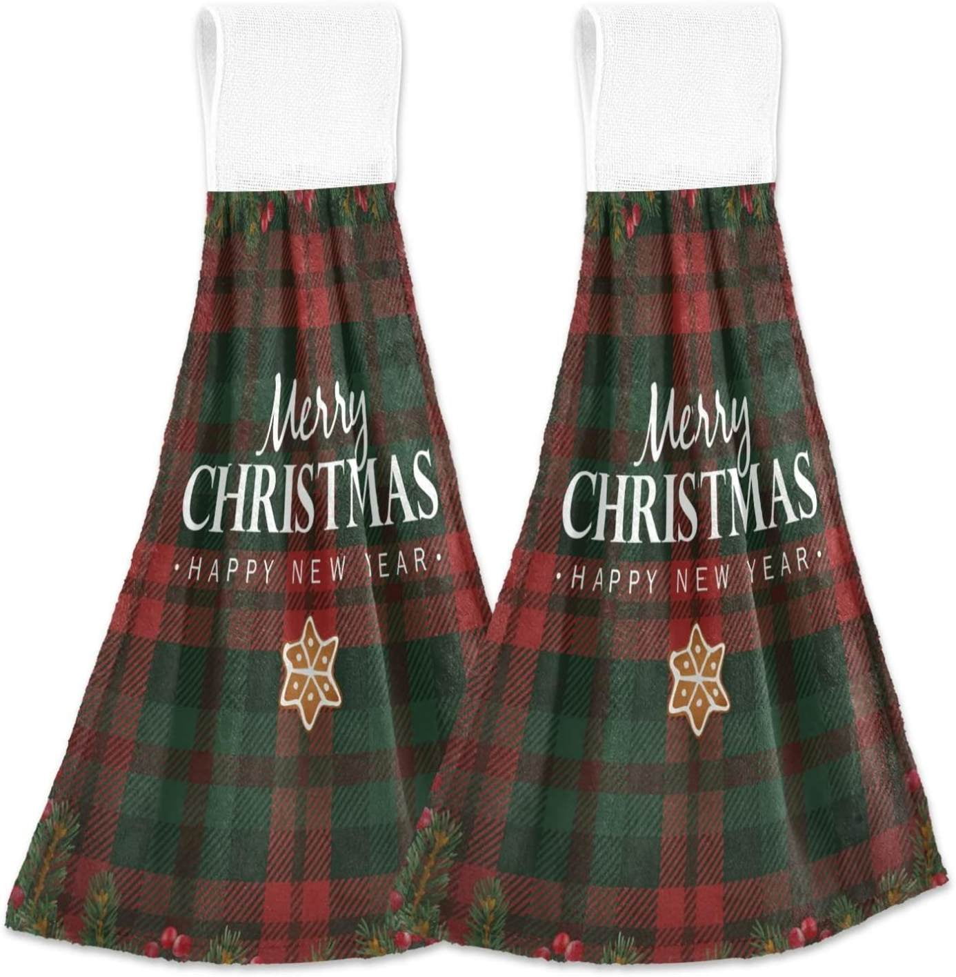 SKYSONIC 2 PCS Christmas BranchesHand Towels with Hanging Loop, Bow ...