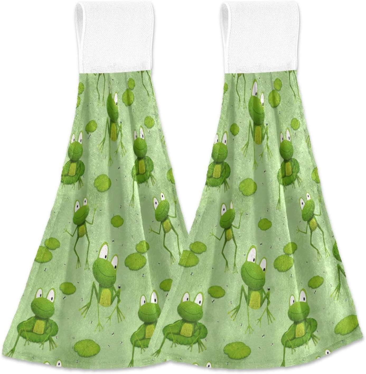 SKYSONIC 2 PCS Hanging Hand Towels Cute Cartoon Frogs Lily Hand Dry ...