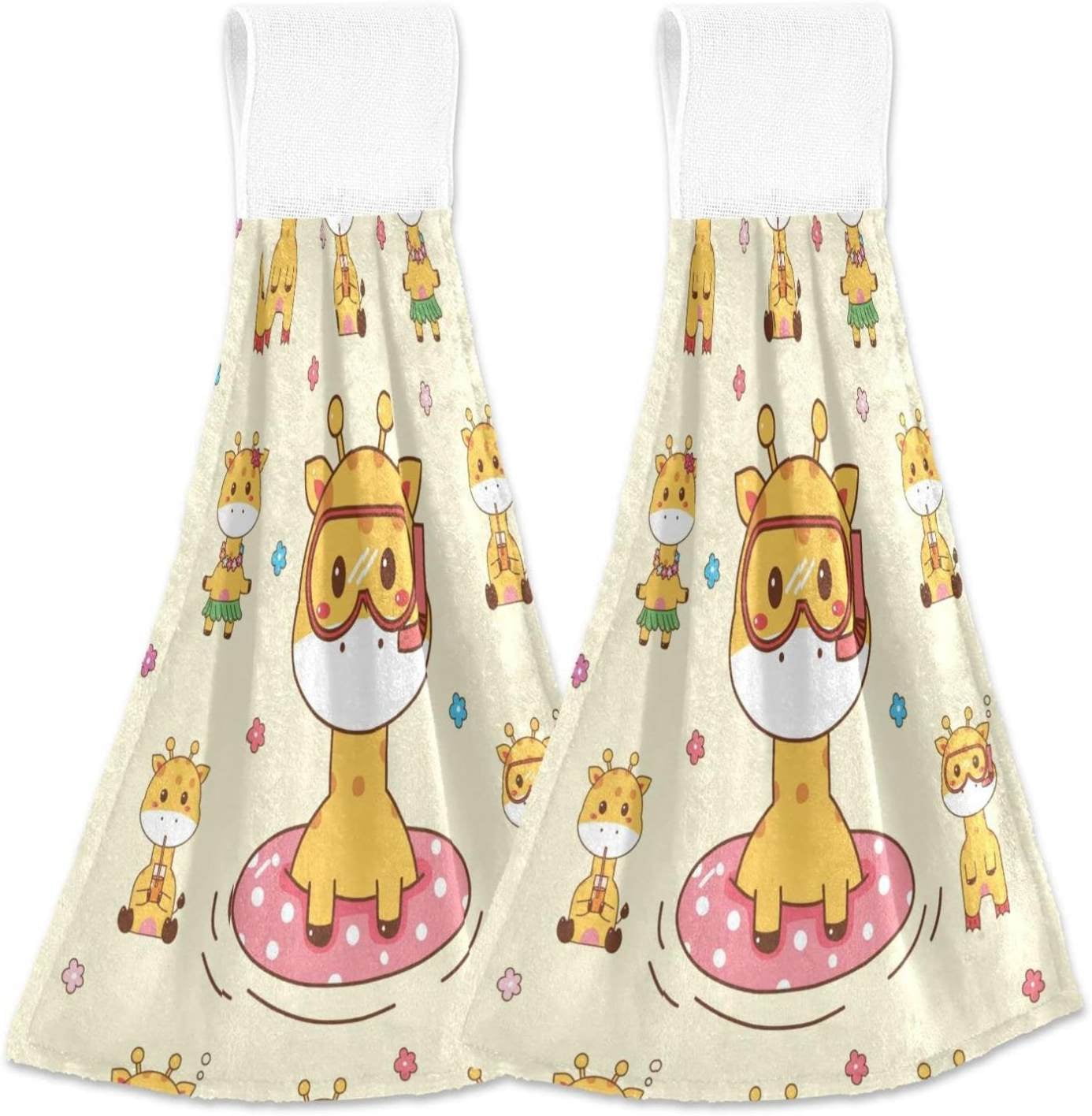SKYSONIC 2 PCS Hanging Hand Towels Cute Giraffe Cartoon Hand Dry Towels ...