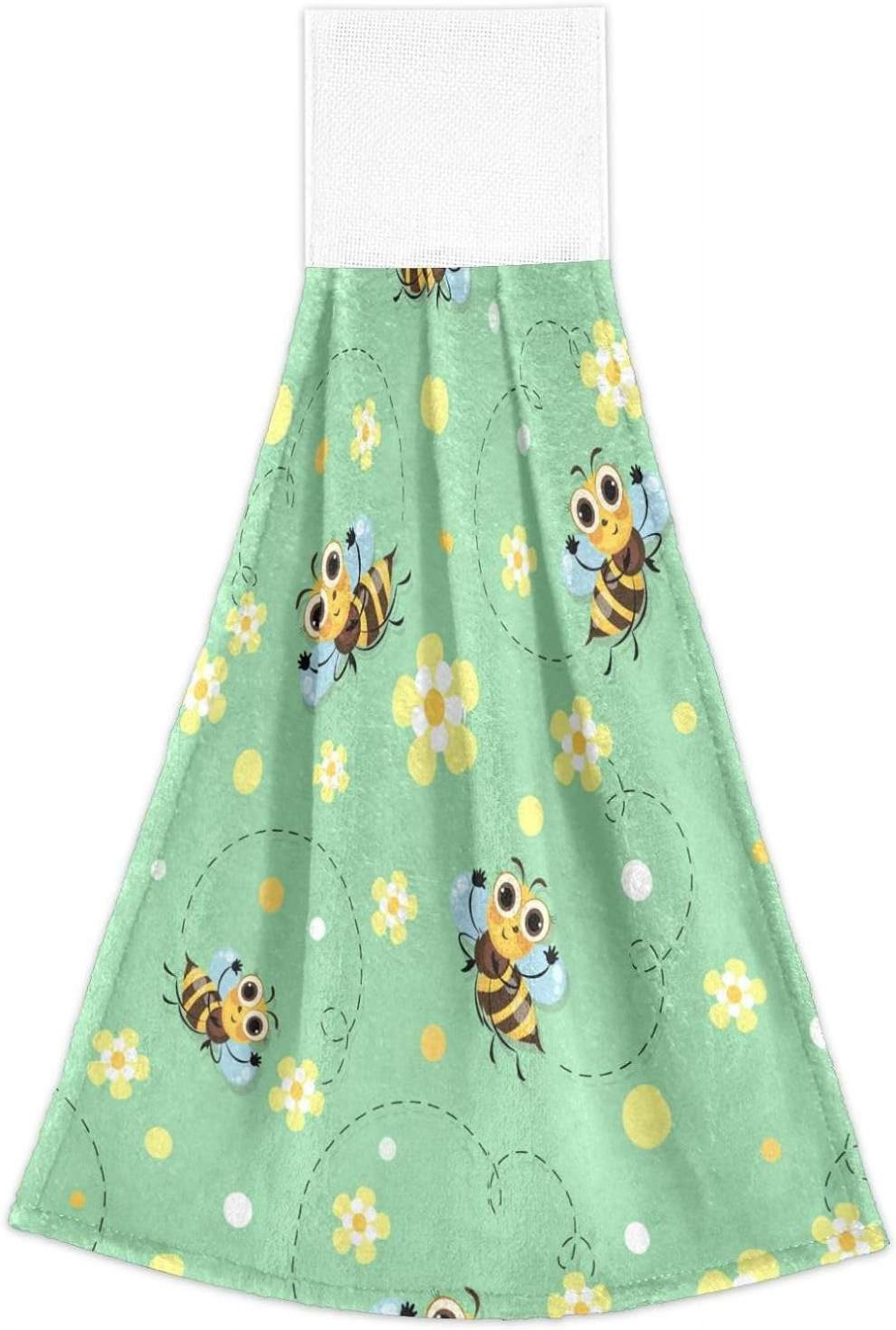 SKYSONIC 2 PCS Hanging Hand Towels Honey Bees Fly in A Flower Hand Dry ...
