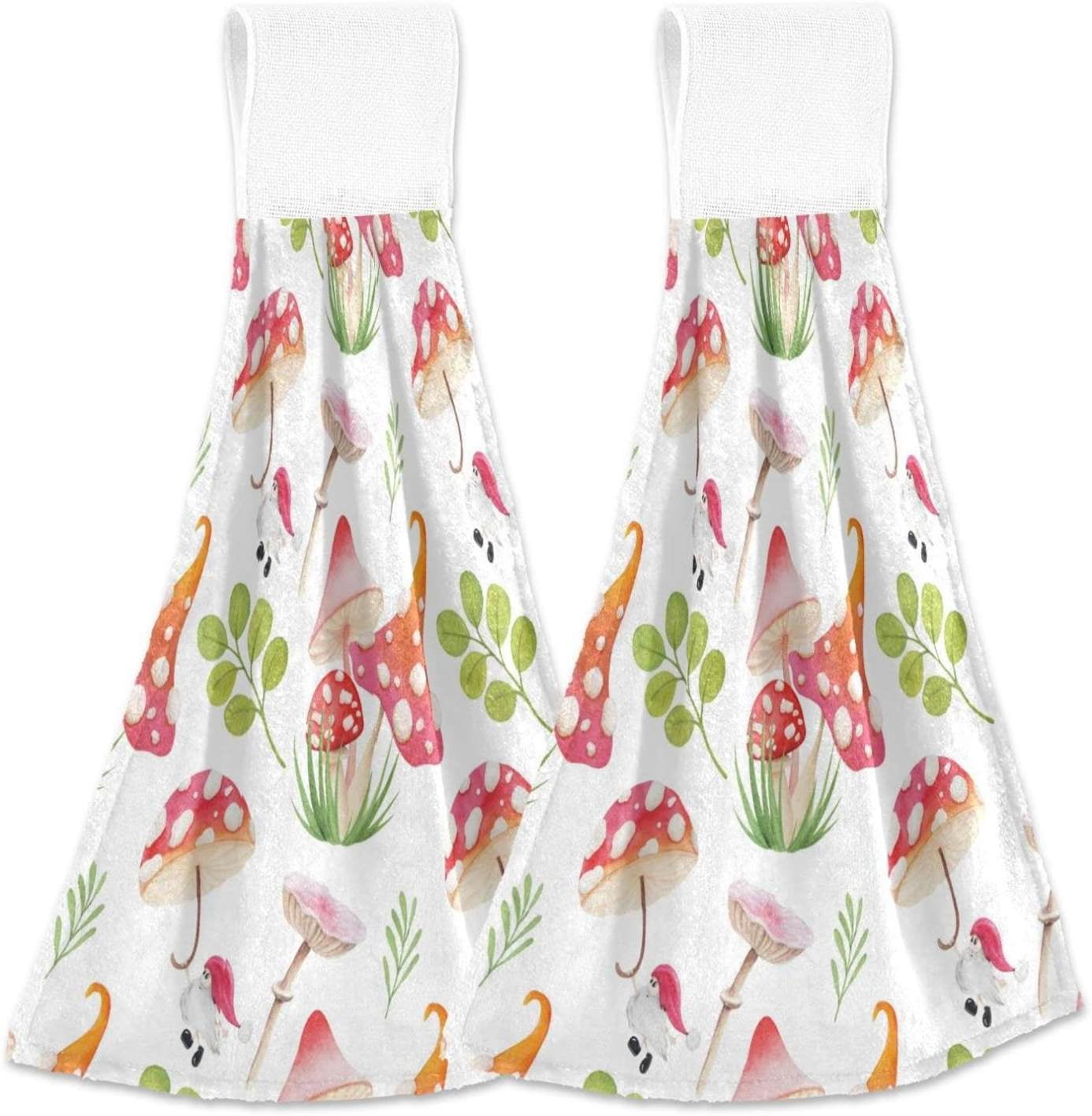 SKYSONIC 2 PCS Hanging Hand Towels Mushrooms Gnome Hand Dry Towels for ...
