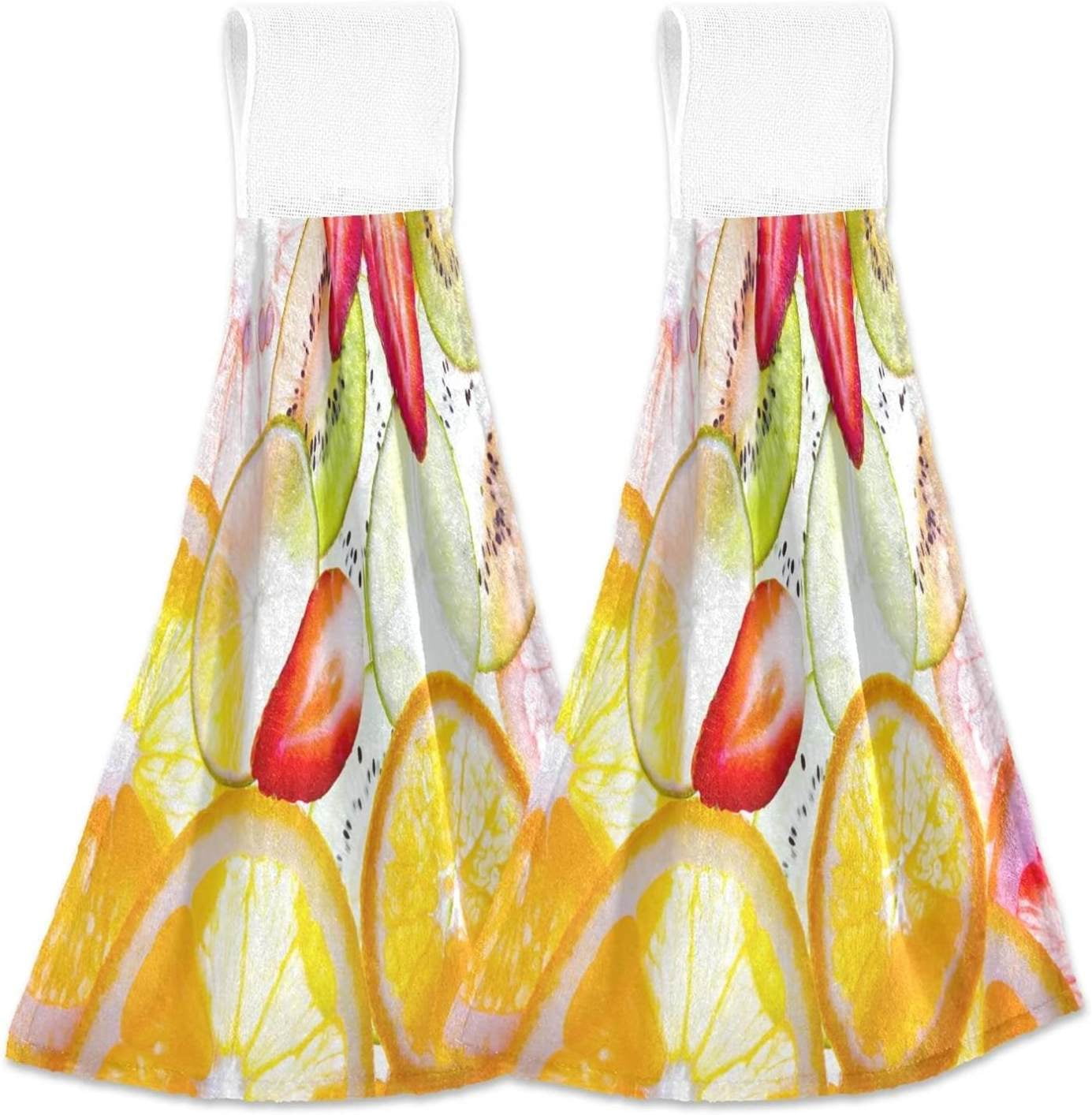 SKYSONIC 2 PCS Kitchen Towels with Hanging Loop, Yellow Lemon ...