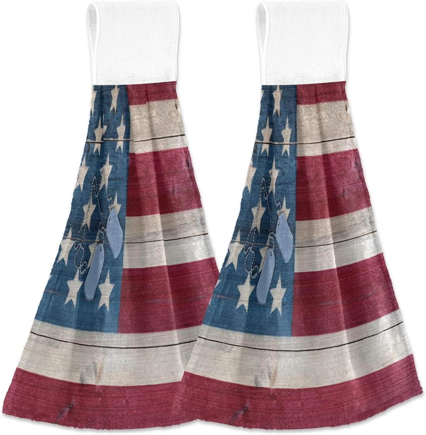 SKYSONIC 2 PCS Kitchen Towels with Hanging Loop, Military Tags 4Th of ...