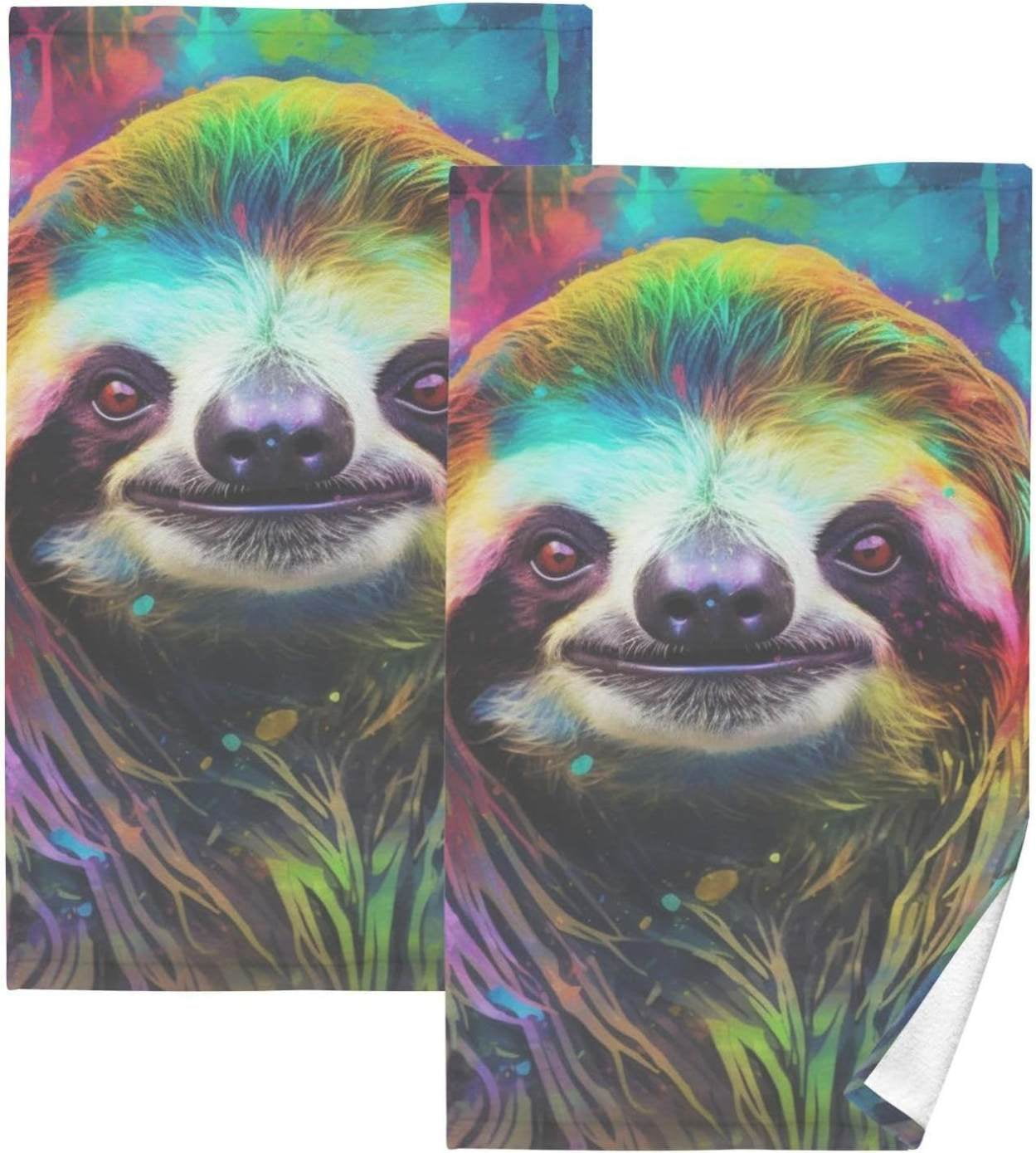 SKYSONIC 2 PCS Neon Color Sloth Bath Towels Set 16"x28", Cotton Face ...