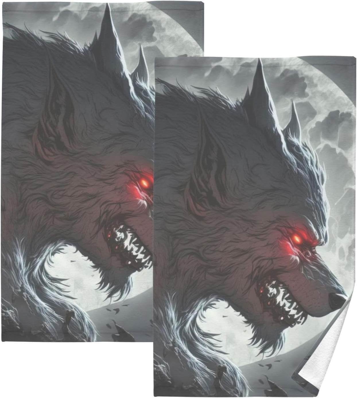 SKYSONIC 2 PCS Werewolf Night Full Moon Bath Towels Set 16"x28", Cotton ...