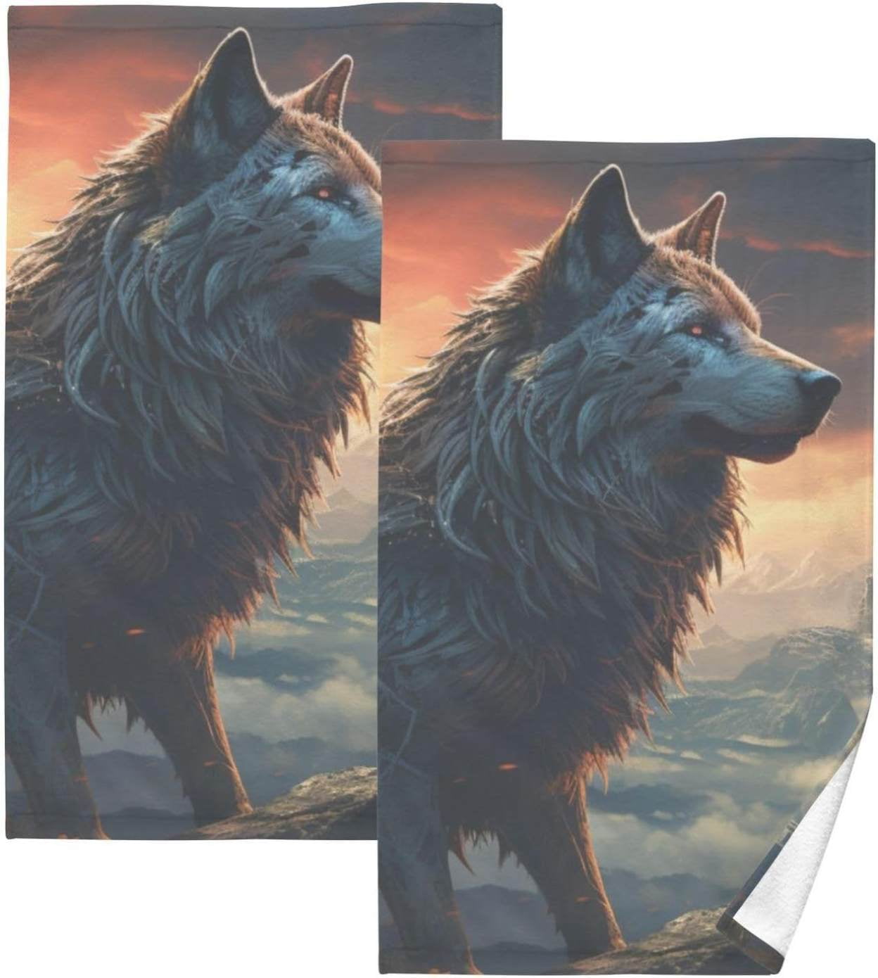 SKYSONIC 2 PCS Wolf- Beautiful Landscape Bath Towels Set 16"x28 ...