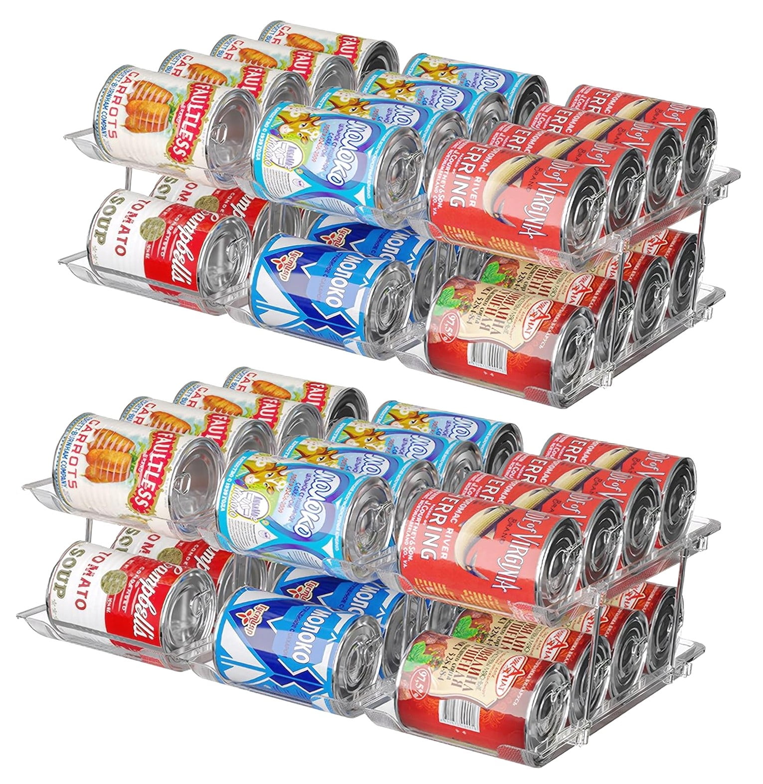 SKYSONIC 2 Pack 3 Sets 2 Tiers Clear Can Organizer for Pantry, Holds 48 ...