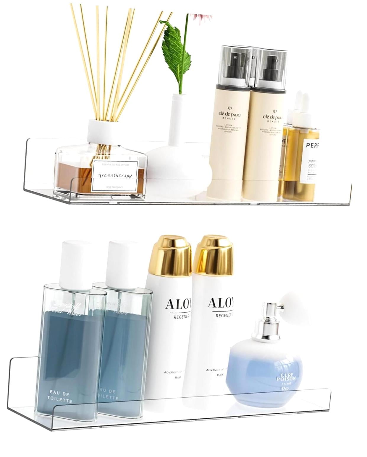 SKYSONIC 2 Pack Acrylic Wall Shelves for Storage, No Drill Adhesive ...