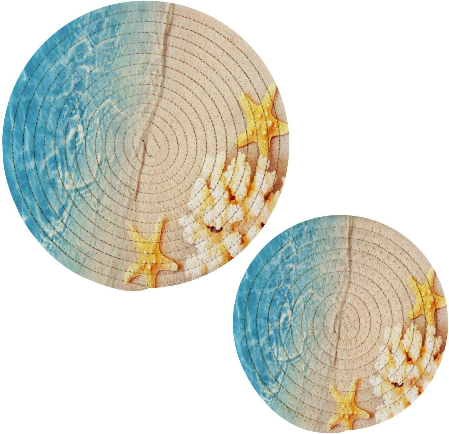 SKYSONIC 2 Pack Beach Starfish Coral Trivet Mat Summer Sea Aqua Pot ...