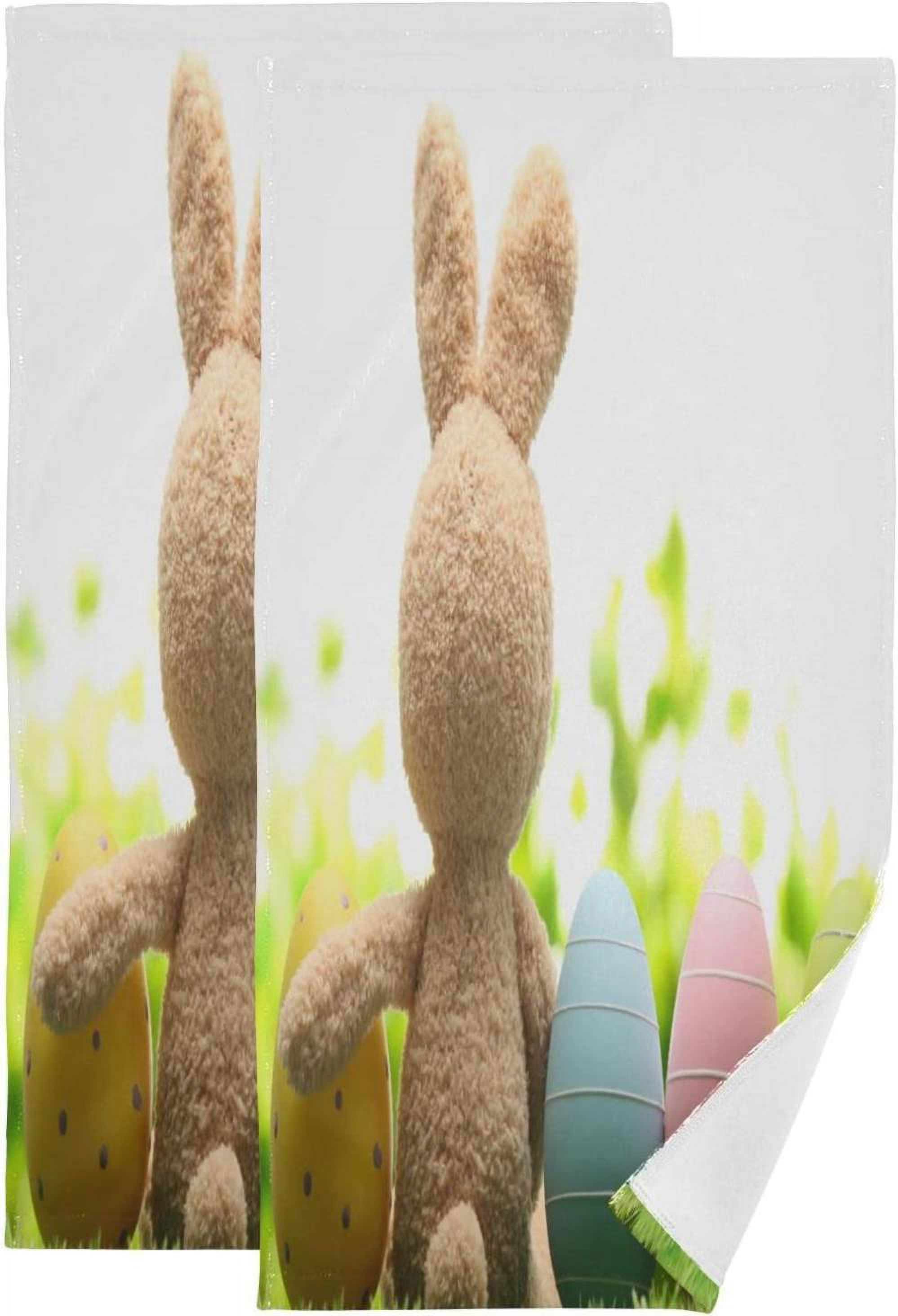 SKYSONIC 2 Pack Cute Bunny Easter Eggs Hand Towels, Sunny Spring Kitchen Towel Ultra Soft and ...