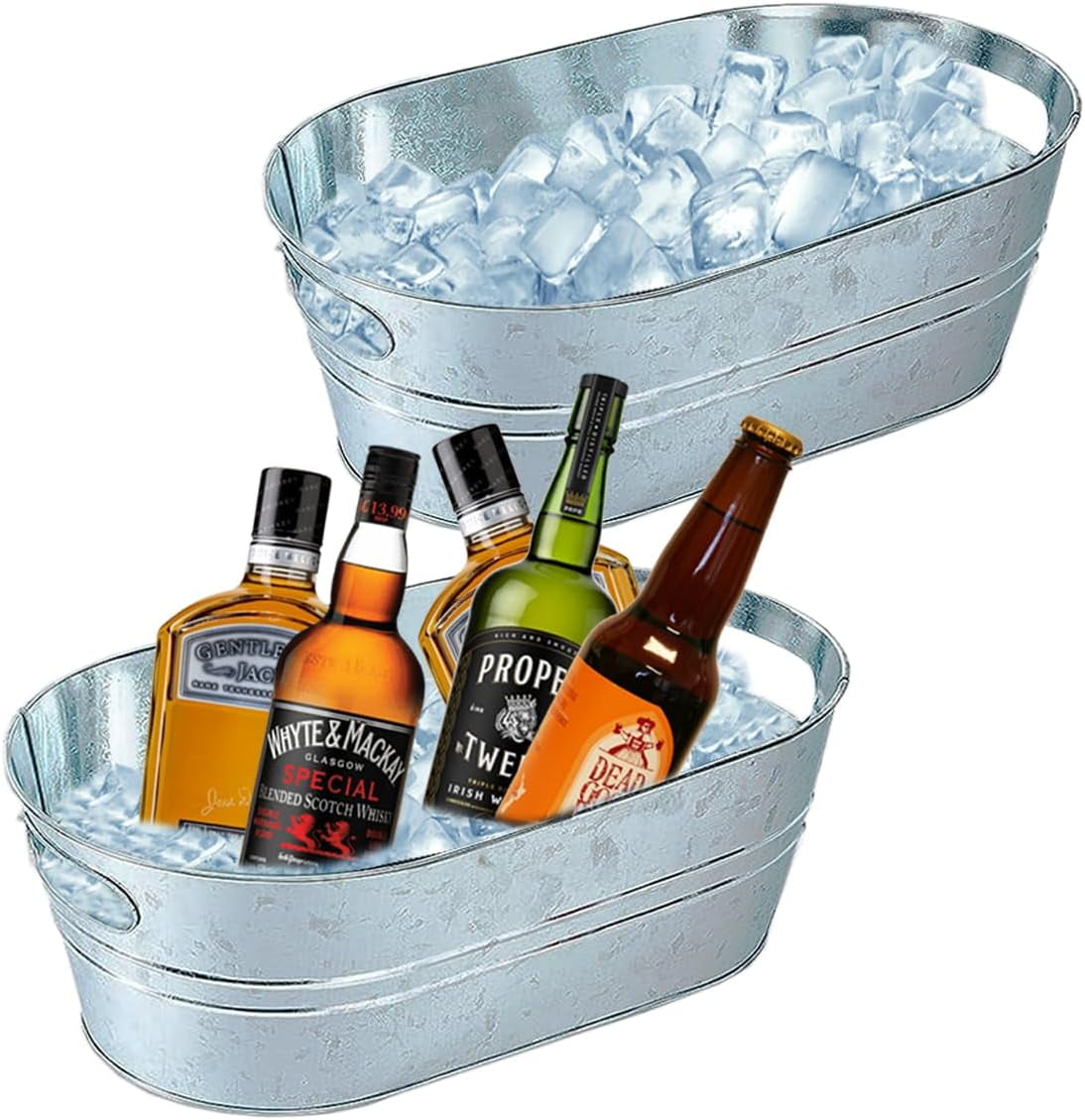 SKYSONIC 2 Pack Galvanized Tub 4 Gallon Ice Bucket Large Metal Drink ...
