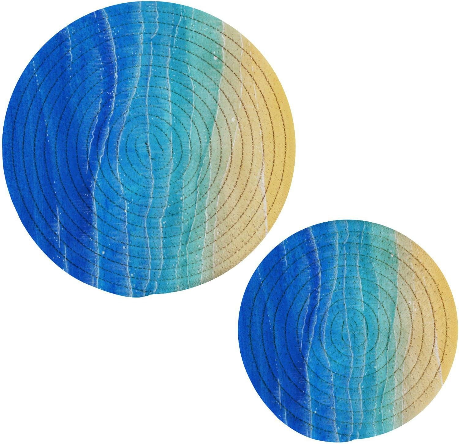 SKYSONIC 2 Pack Ocean Blue Beach Trivet Mat Pot Holders Set, Hot Pads ...