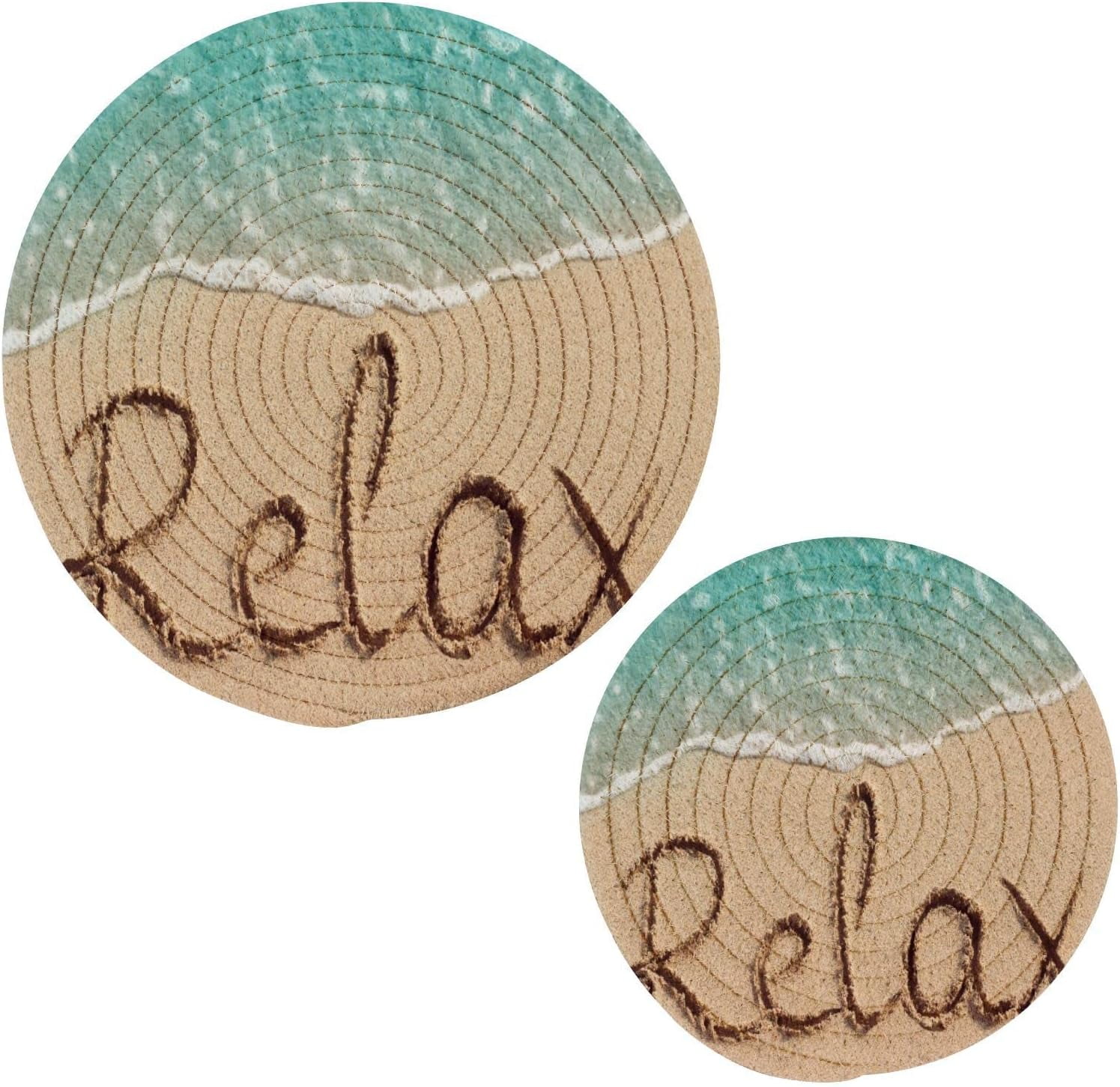 SKYSONIC 2 Pack Relax Summer Beach Blue Sea Trivet Mat Pot Holders Set ...